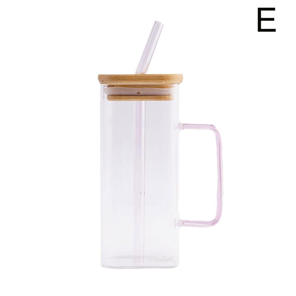Clearance! 400ml Square Glass Mug Breakfast Milk Coffee Cup Lid Straw ...