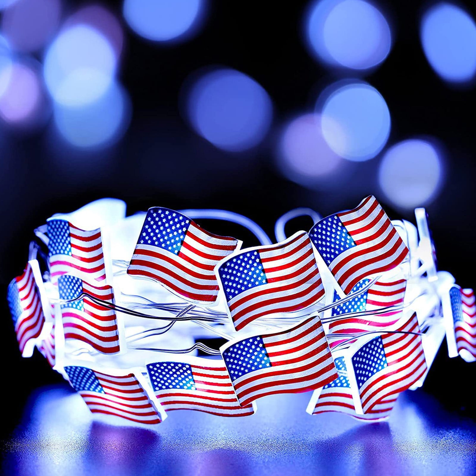 4th of July Lights Battery Operated, Red White and Blue Lights with ...