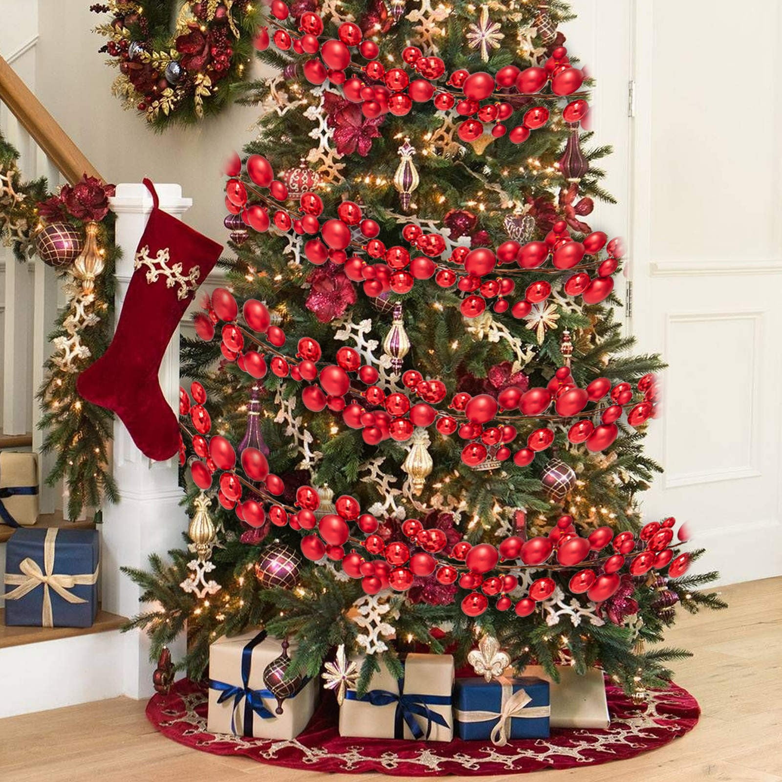 Clearance! 5.9FT Red Christmas Ball Garland, Red Ornament Garland ...