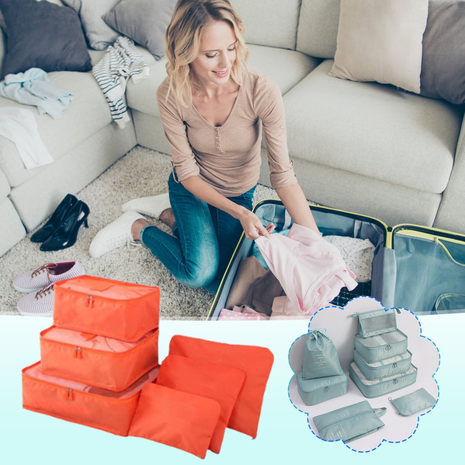 Clearance Under $5 Boovnll 6 Set Packing Cubes for Travel, Multi-Functional Sorting Packages ...