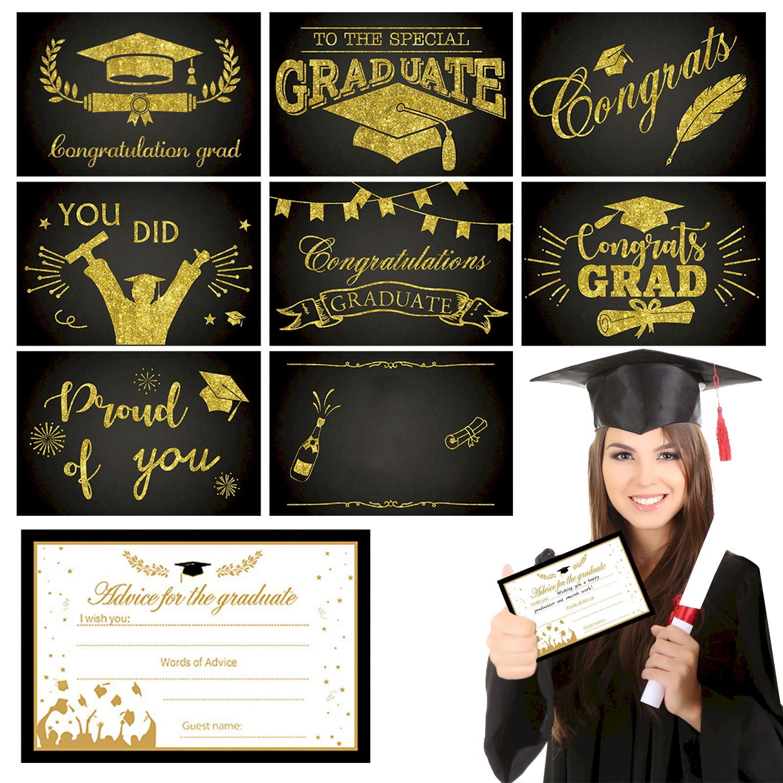 Clearance Under $5 Graduation Advice Cards 2025 Pack of 8 | Black and ...