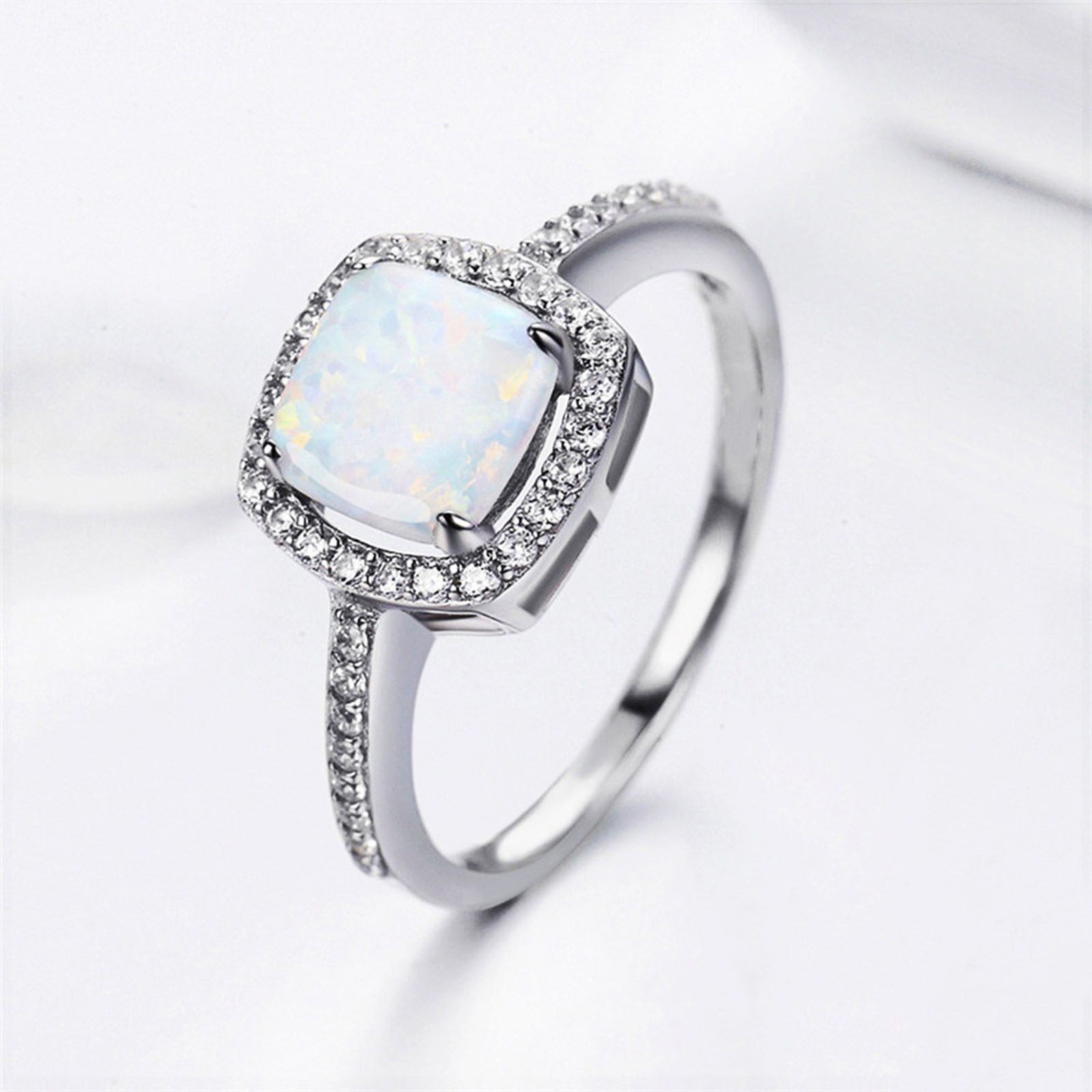 FAMTKT Rings for Women Opal White Stone Hand Rrnament Promise Rings ...