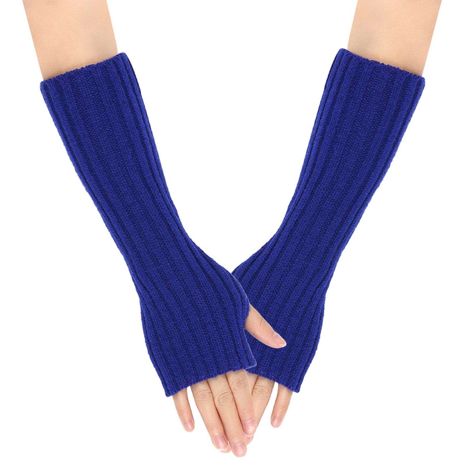 FAMTKT Women's Long Fingerless Gloves Warmer Thumbhole Elbow Length ...