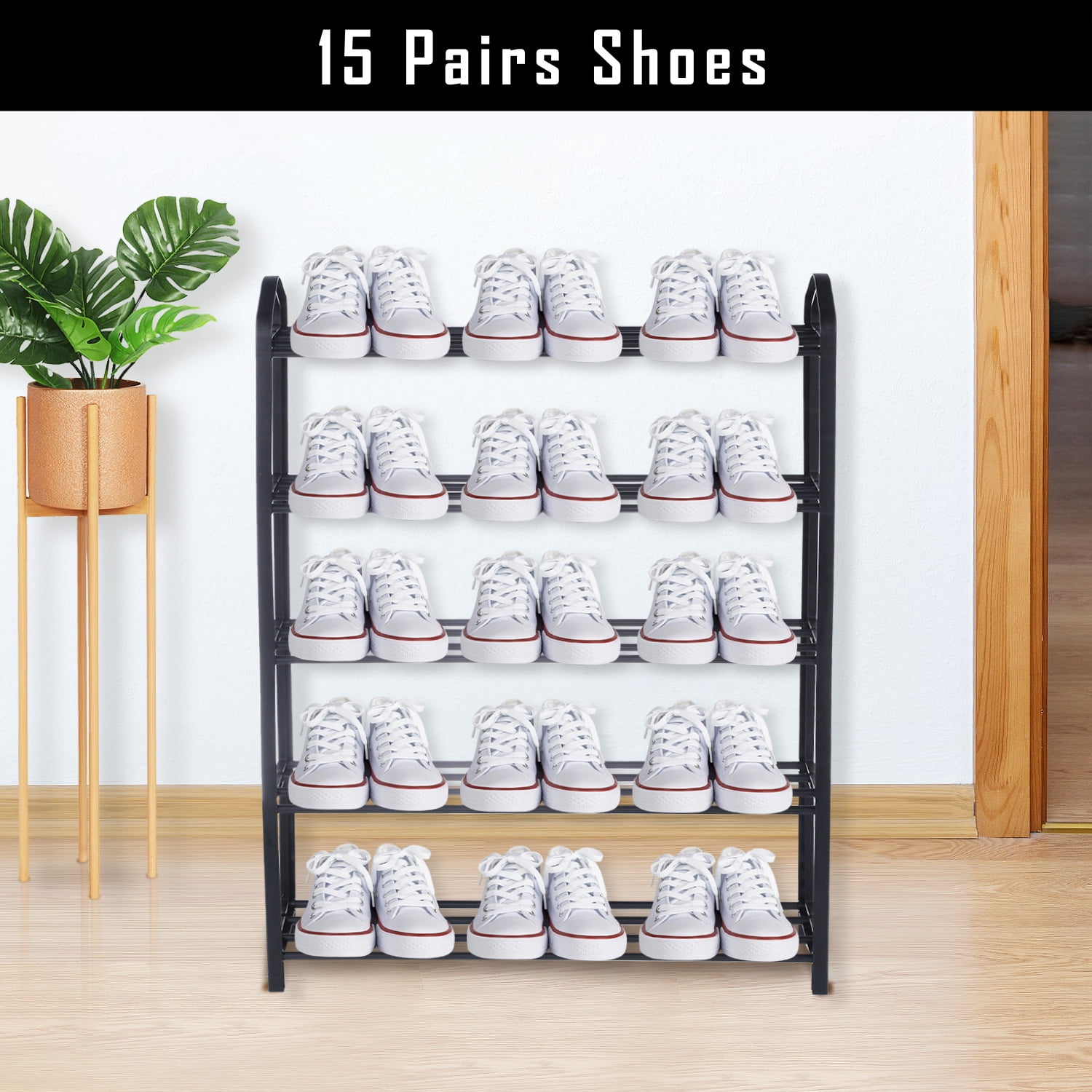 Clearance! 5-Tier Stackable Shoe Rack, 15-Pairs Sturdy Shoe Shelf ...