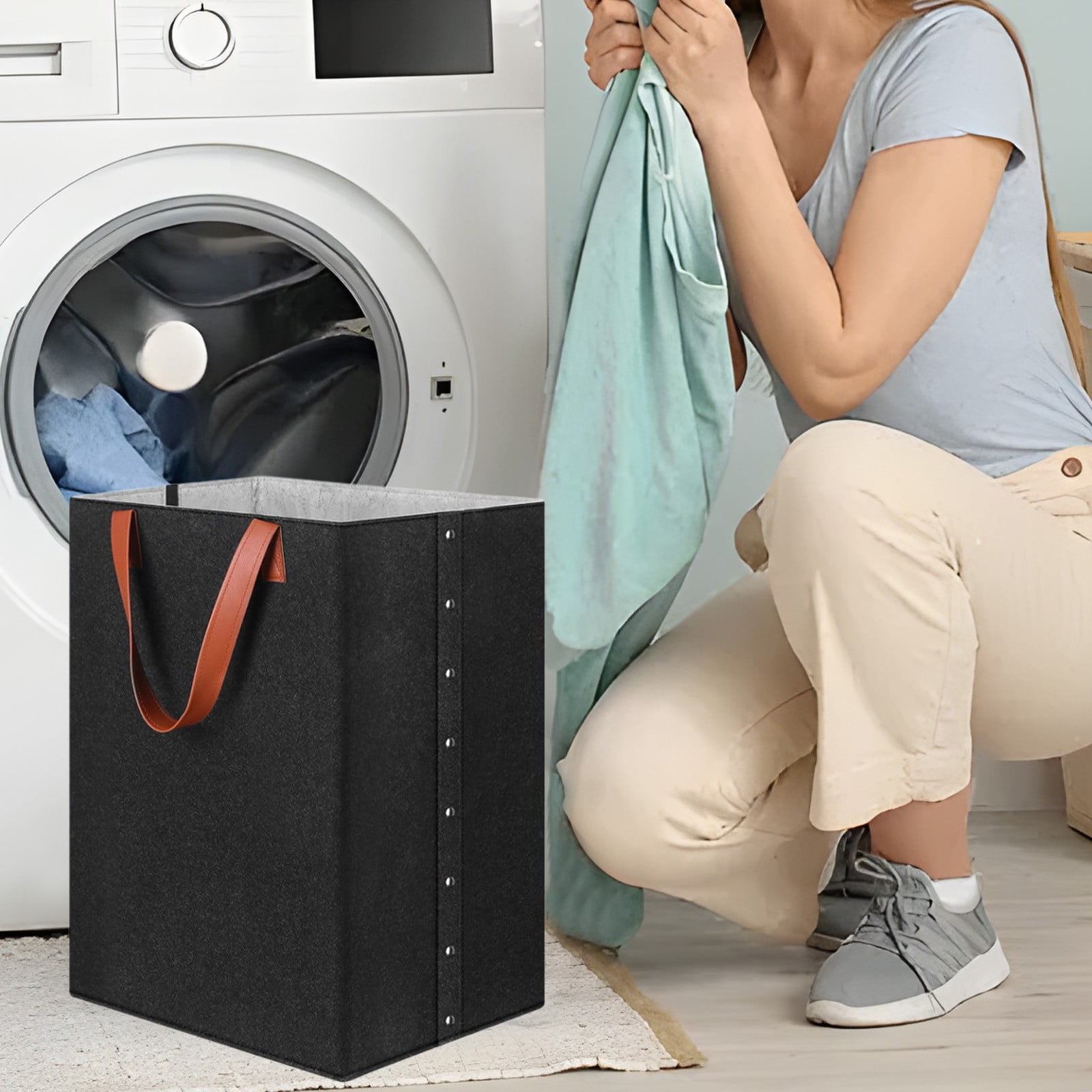 Clearance under $5 Usloyux Large Laundry Basket, Freestanding Clothes ...