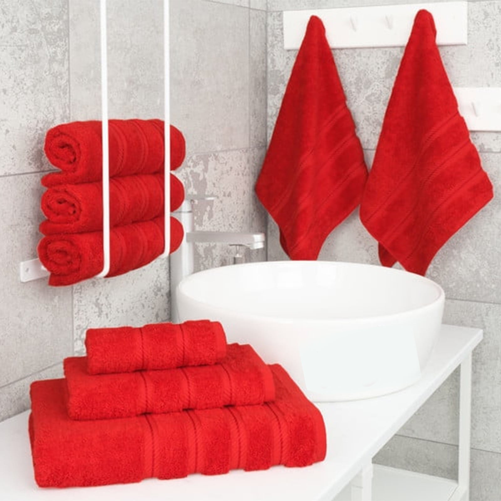 Clearance! 6 Piece Red Bath Towel Set Luxurious Cotton Towels for ...