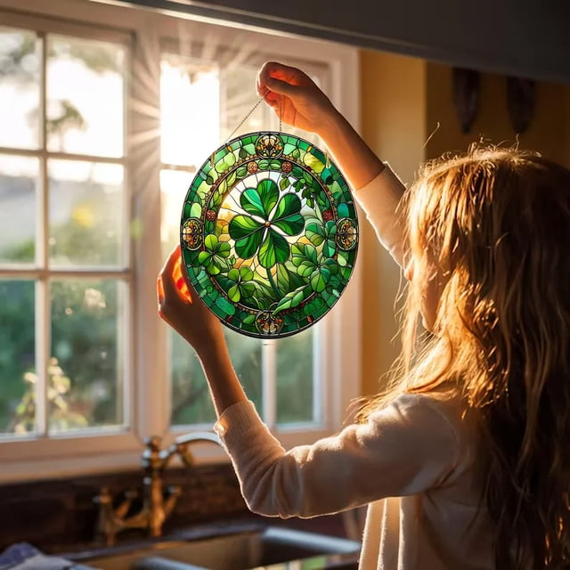 Clearance! 6 inch Stained Glass Shamrock SunCatcher,Irish Shamrock ...