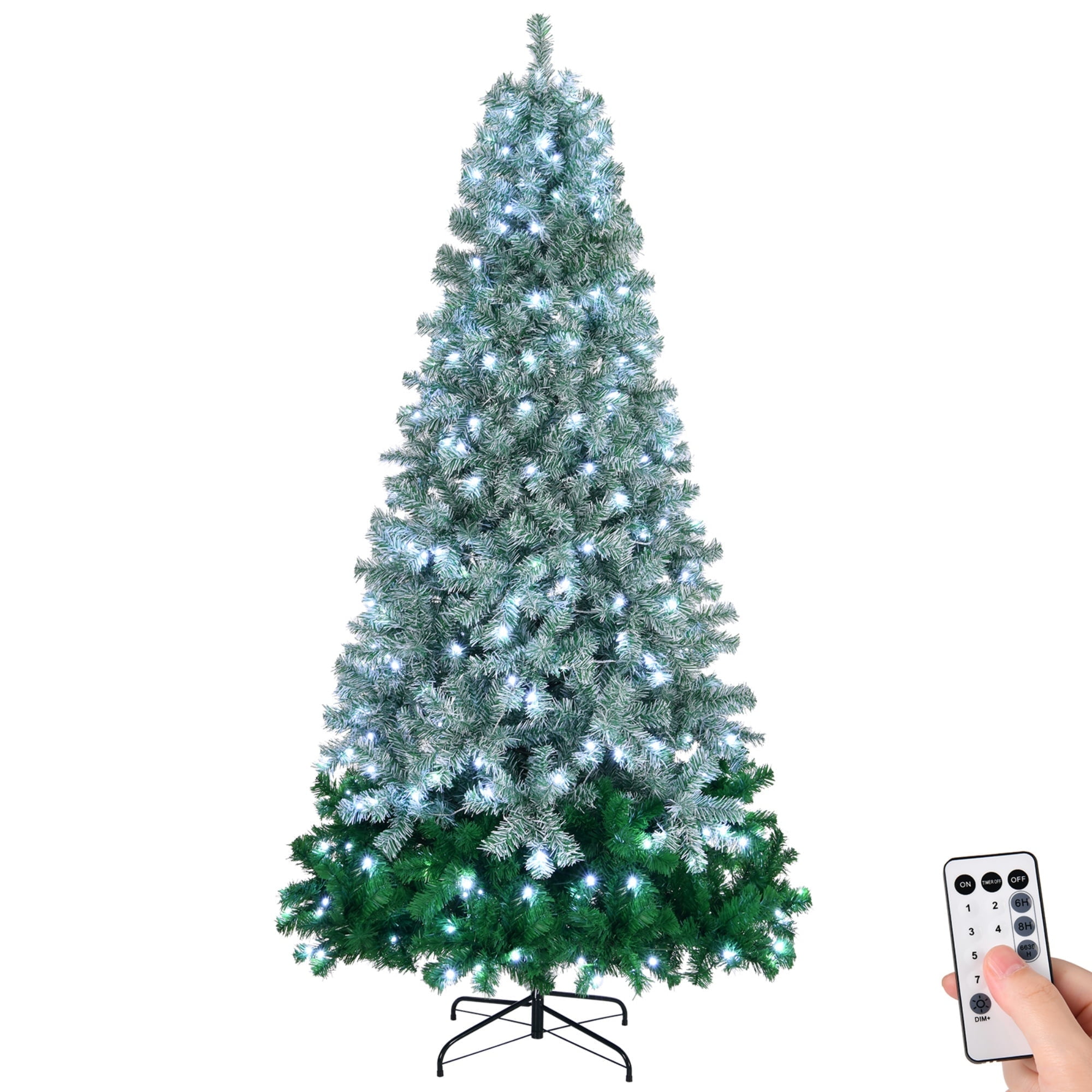 Clearance! 7.5ft Gradient Pre-lit Flocked Artificial Christmas Tree ...