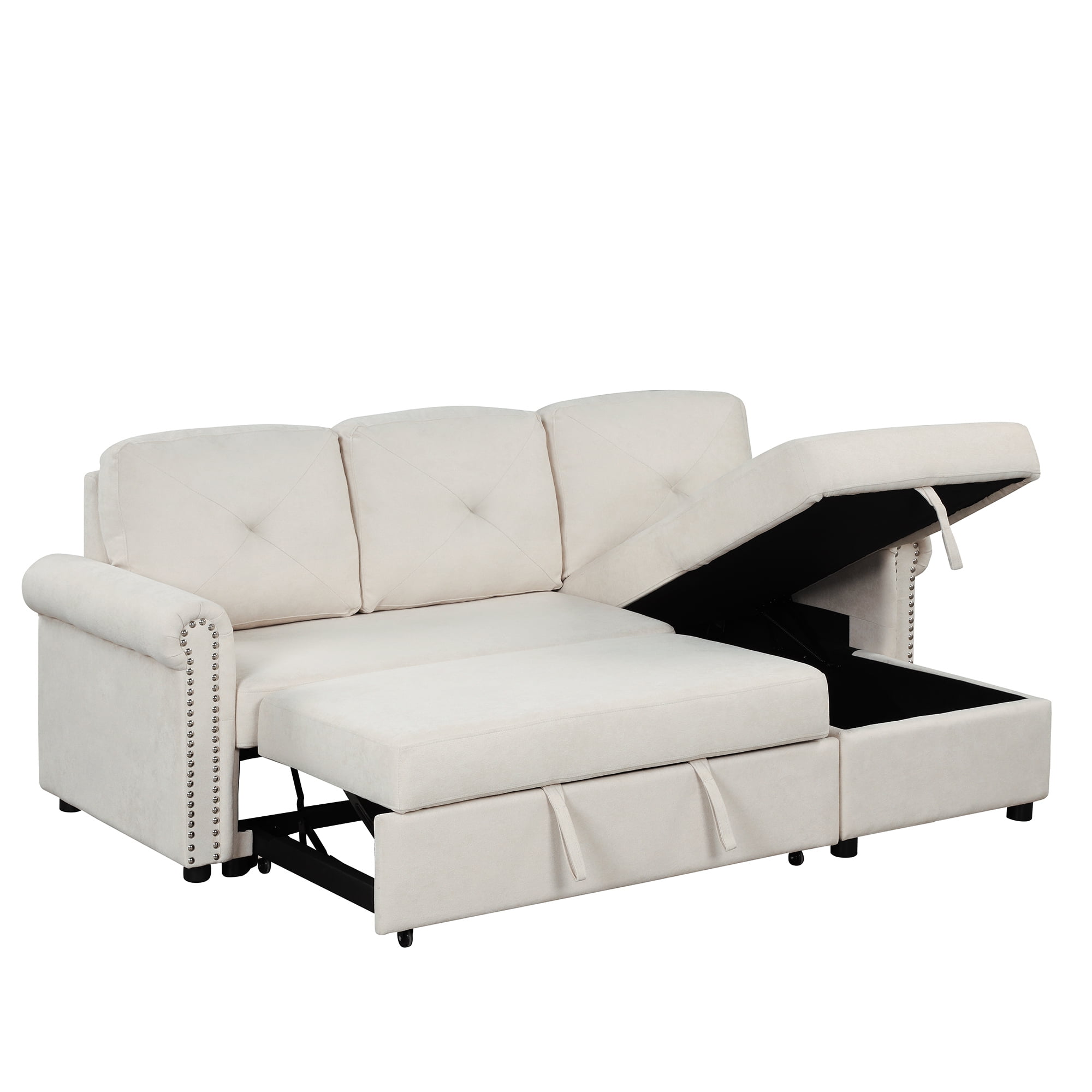 Clearance! 83" Modern Convertible Sleeper Sofa Bed with Storage Chaise ...