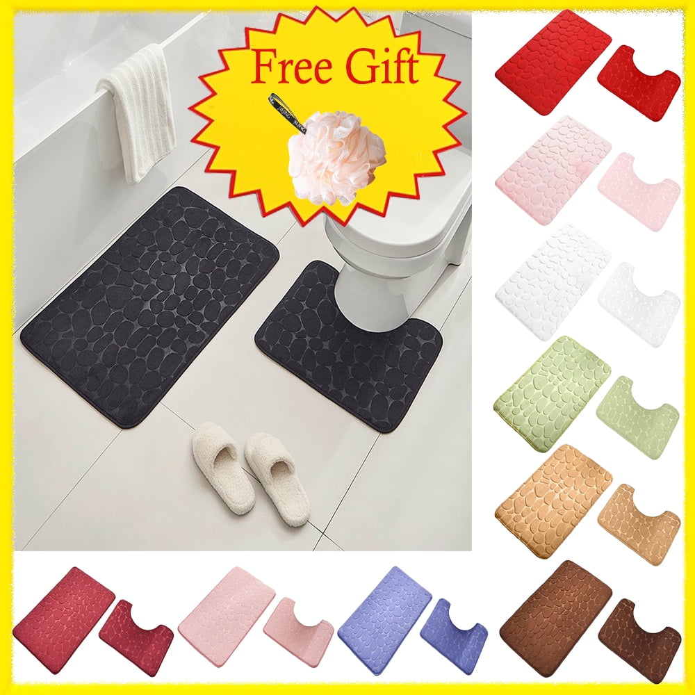 Antqov Bathroom Rug 2 Piece, Soft Foam Bath Mat, Non Slip Super ...