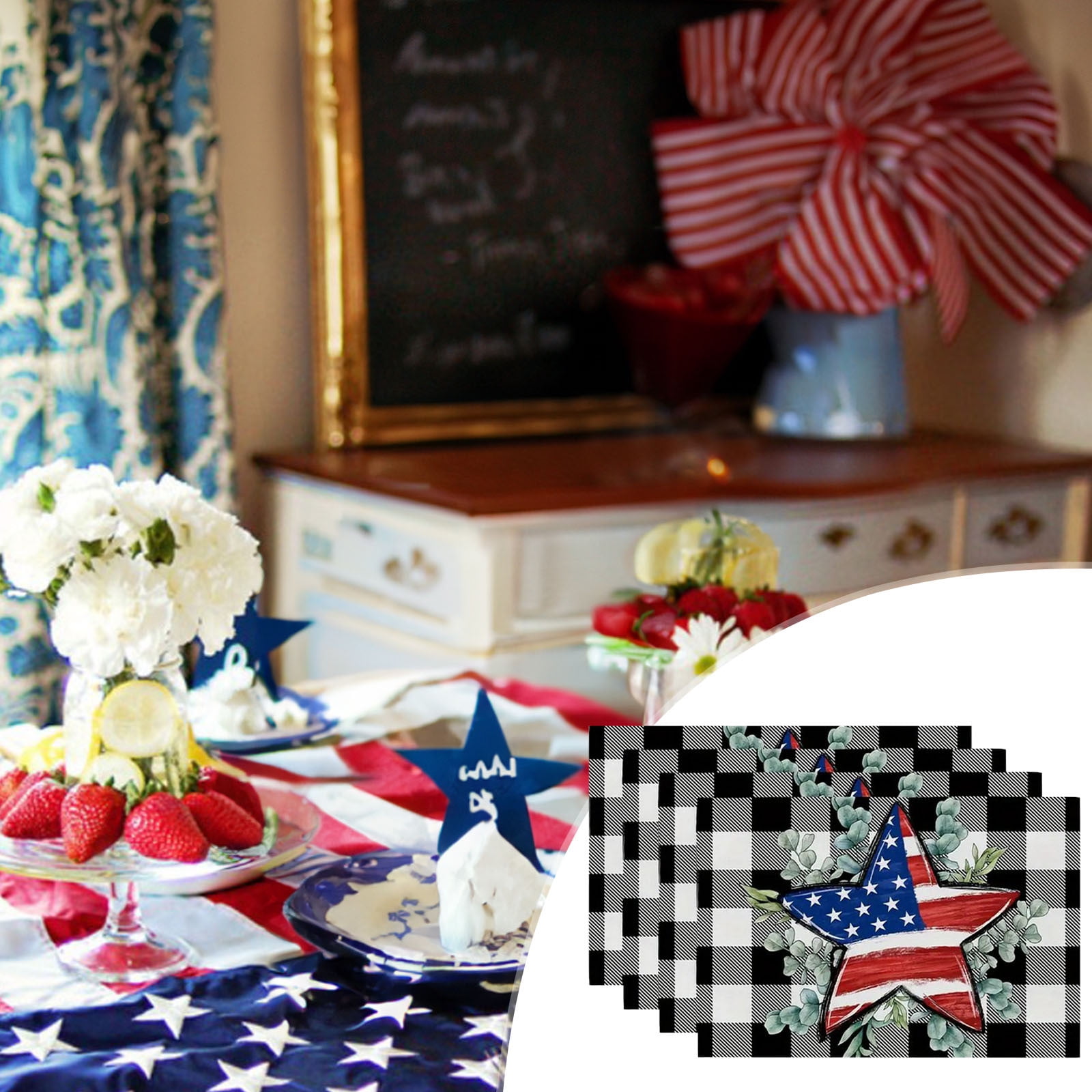 Antqov Fourth of July Placemats, Red White & Blue Placemat Linen Summer ...