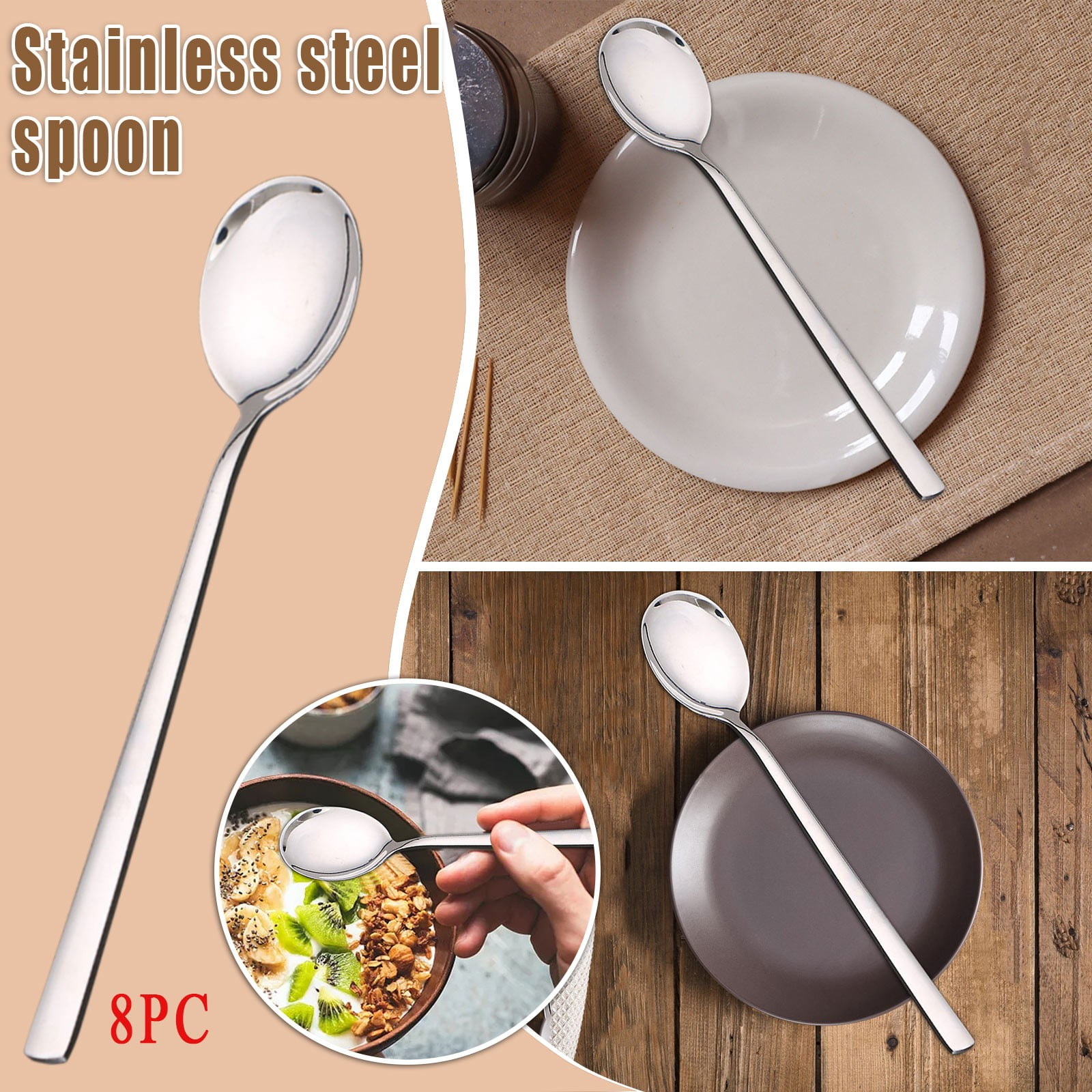 Clearance! Aoorsake Dinnerware Sets Handle Spoon Kitchen Pieces Home Spoon Stainless Spoon Long ...
