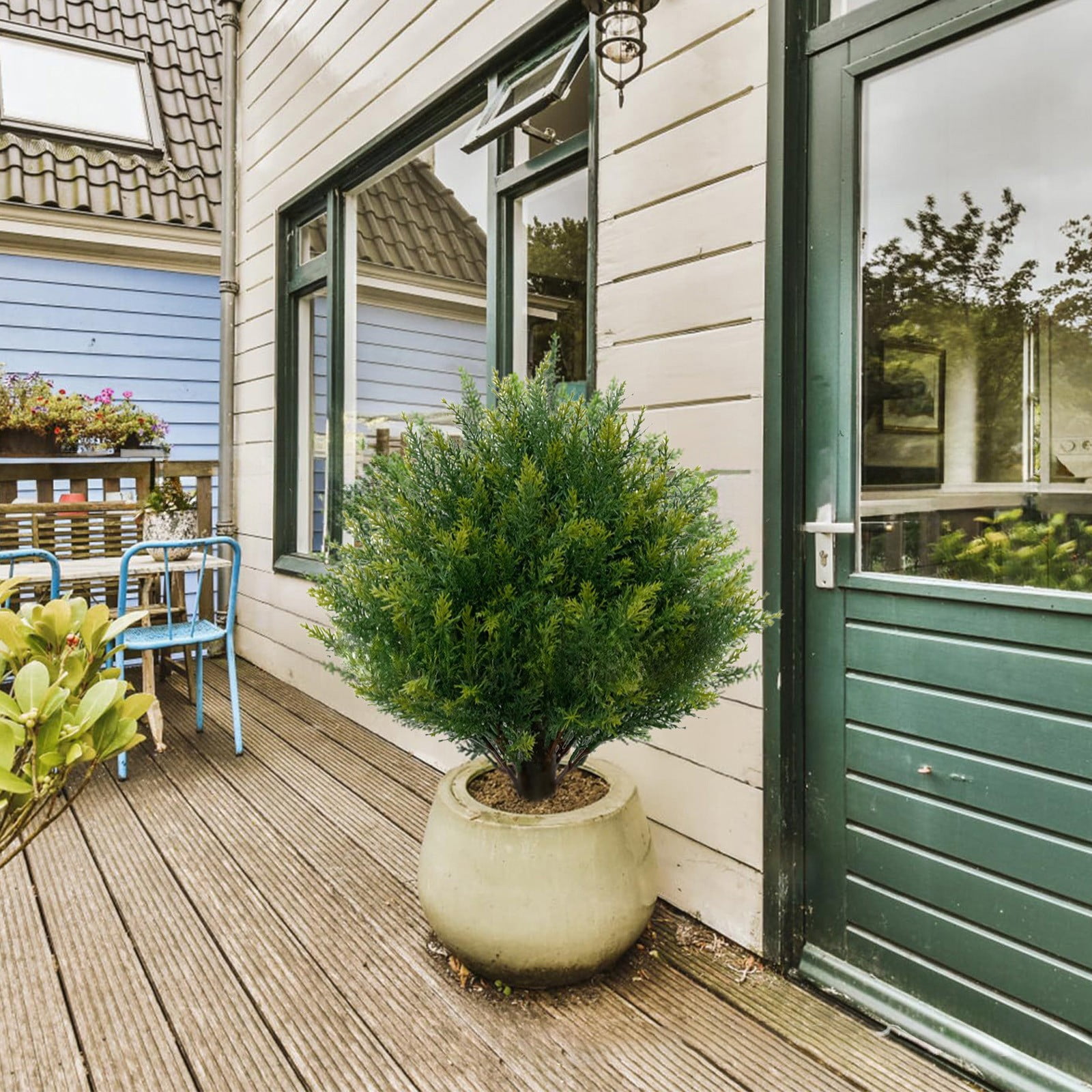 Artificial Cypress Topiary Ball Bush 20" UV Resistant with Ground Spike ...