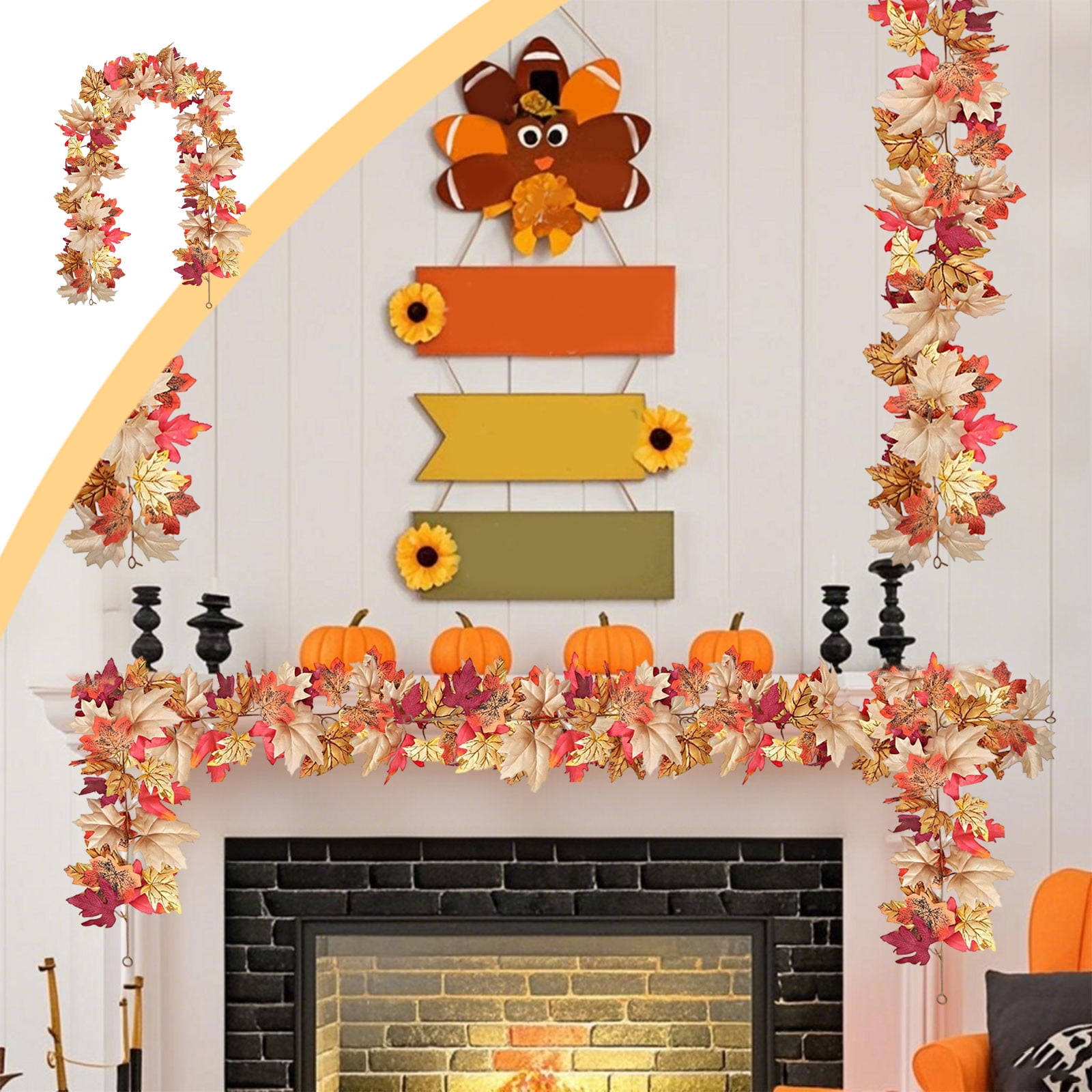 Clearance! Artificial Leaf Garland Halloween Decorations Hanging Fall ...