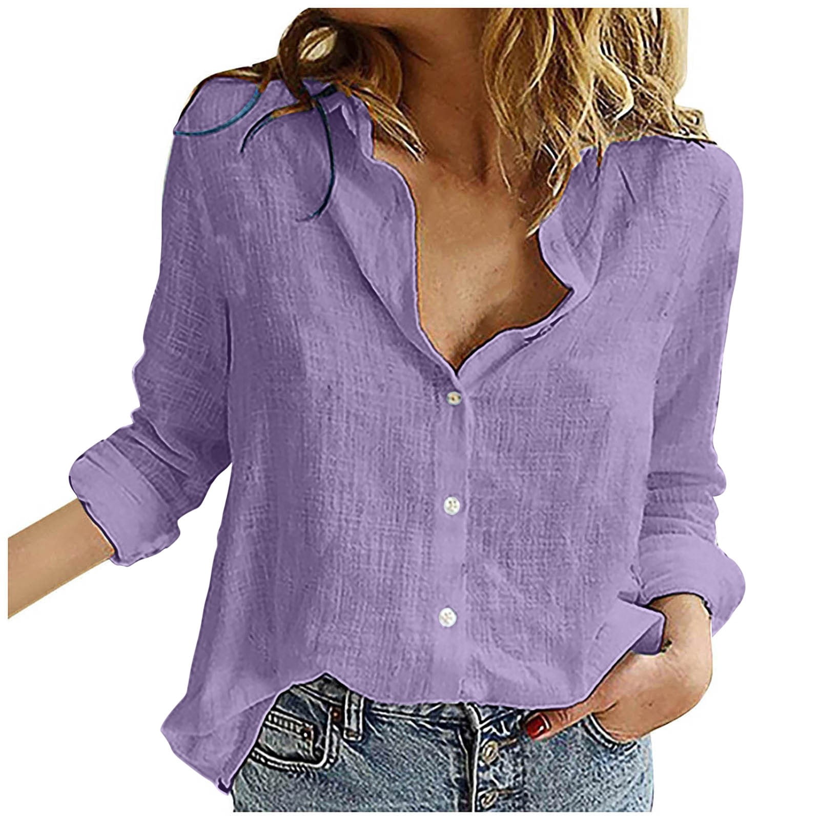 Clearance! Asqwmvz Casual Tops for Women Women'S Solid Color Stand Up ...