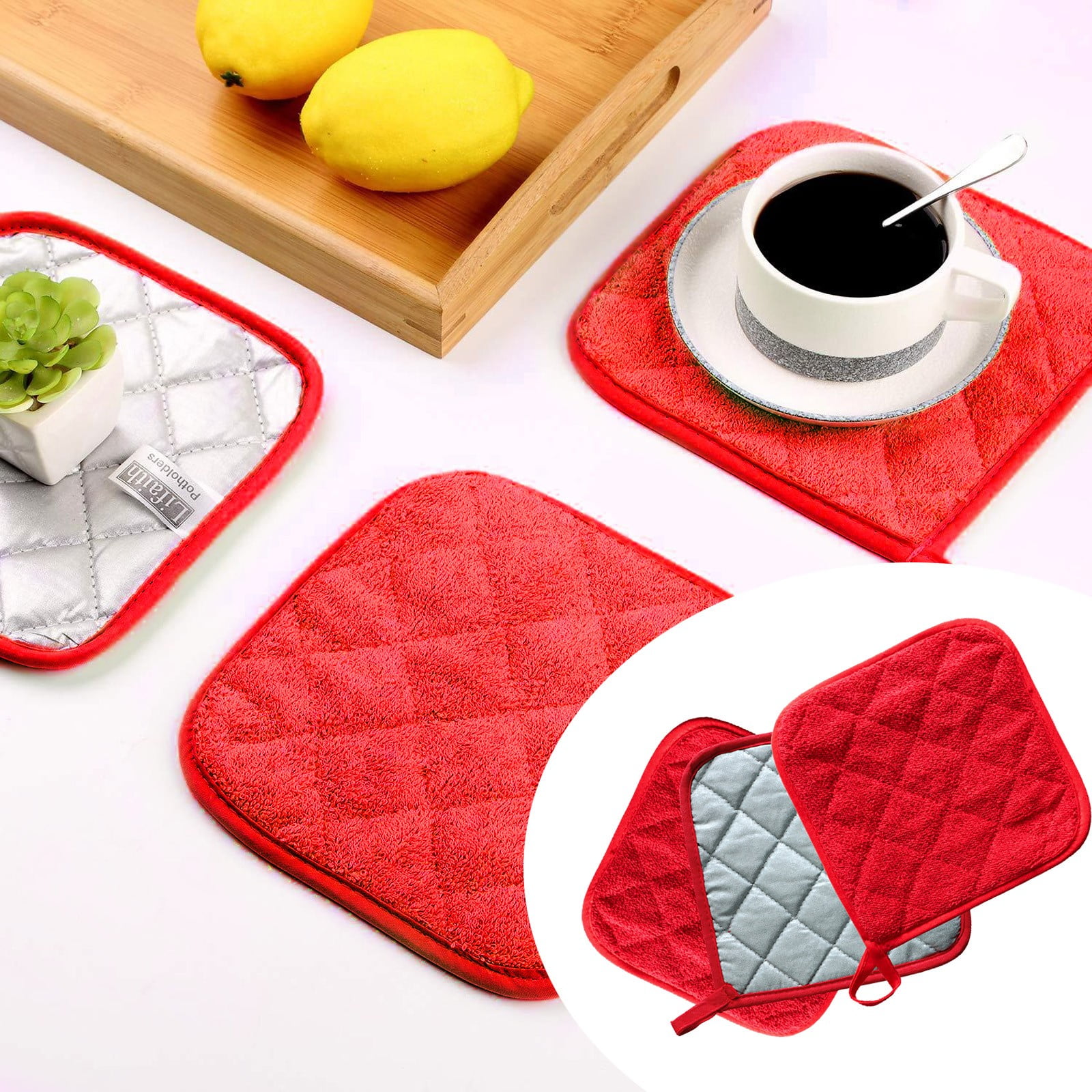 Clearance BBQ Mat & Fire Mat under $5,Red Potholder (Set Of 3) 18x18cm ...