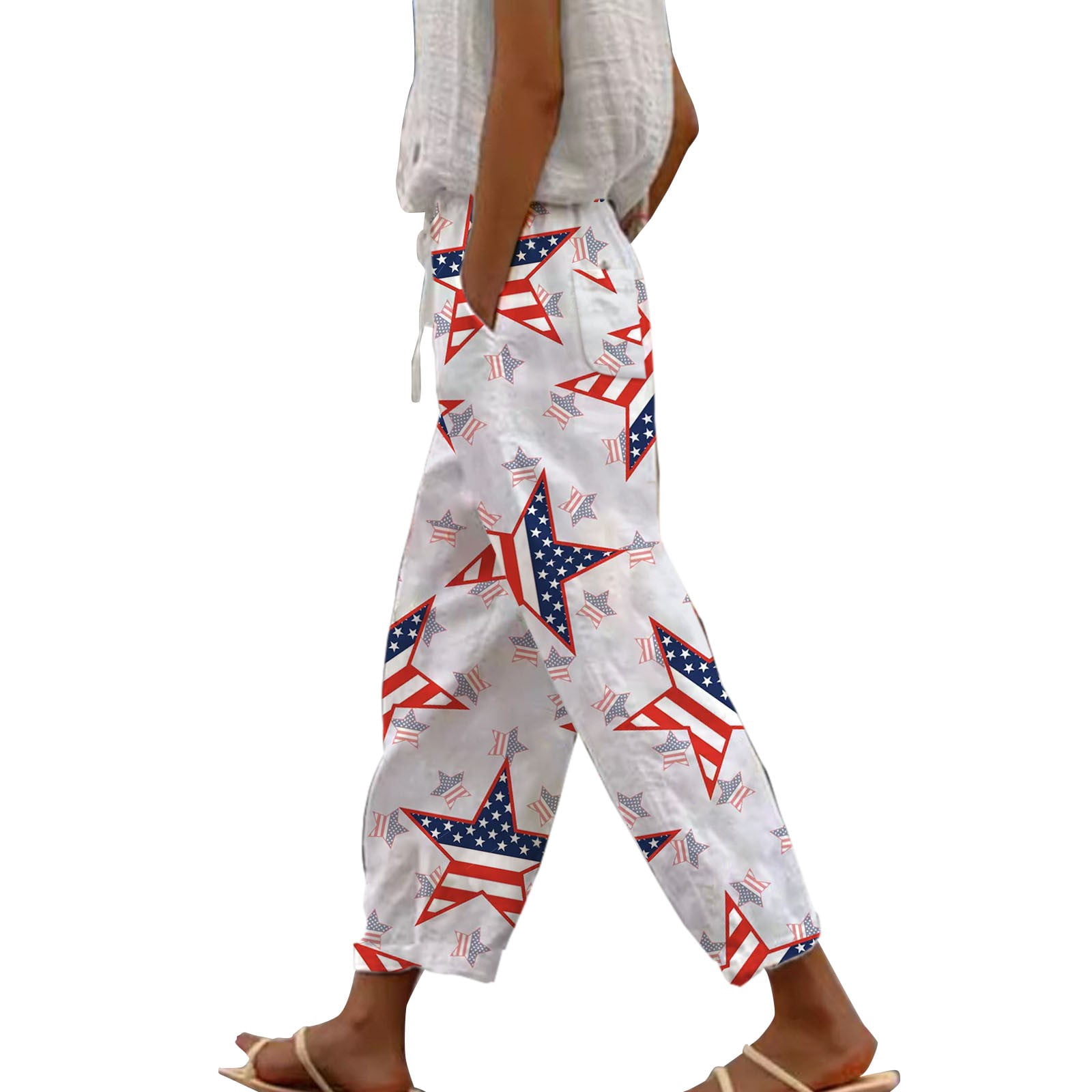 Clearance!BKQCNKM Patriotic Pants for Women, Linen Pants Women, Wide ...