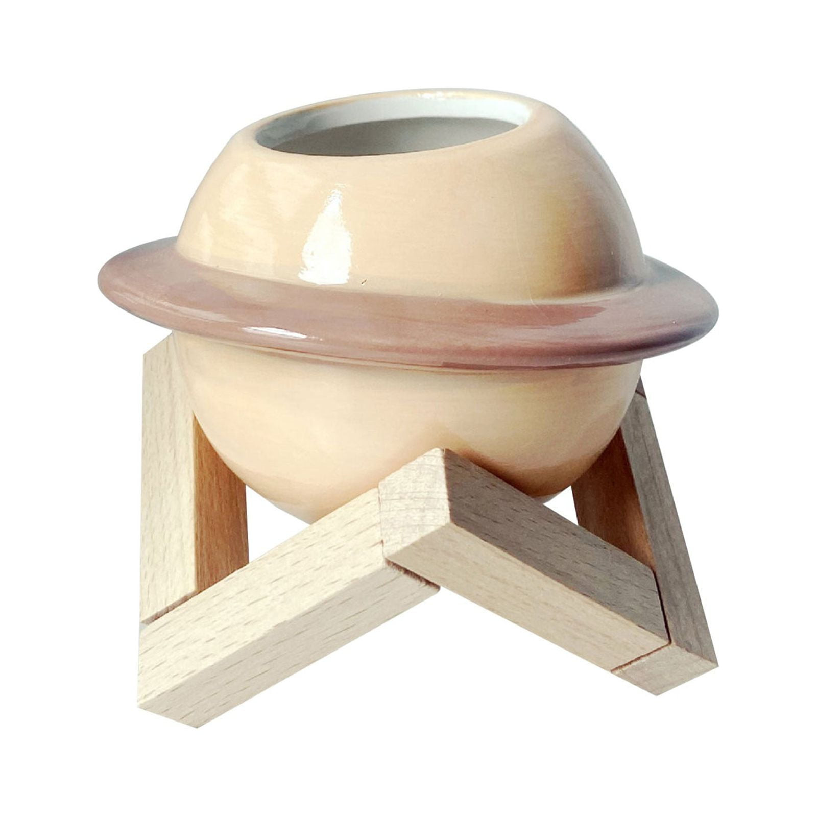 (Clearance) BNNG Creative Ceramic Planet Plant Pot - Planter with Wood ...