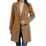Fall Winter Pea Coat Women's Basic Essential Double Breasted Mid-Long Wool Blend Elegant ...