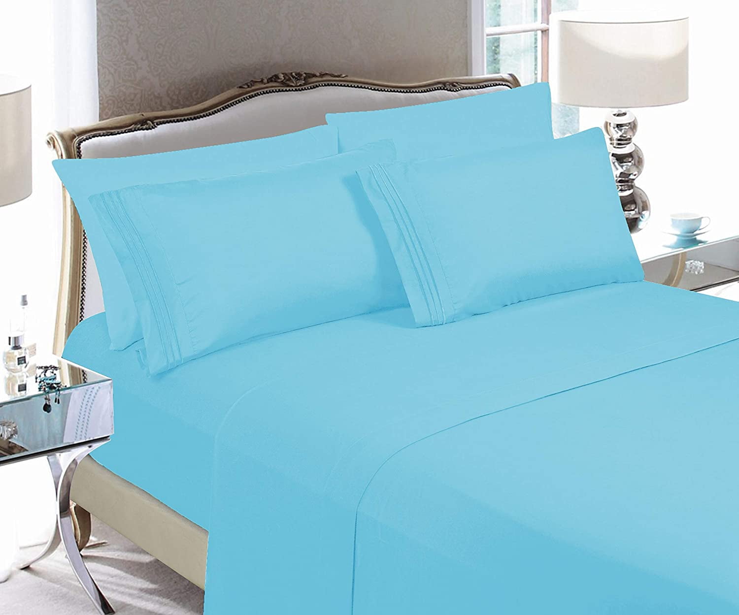 Clearance Bed Sheet Set Soft 1500 Series Sheet set Full, Aqua Blue ...