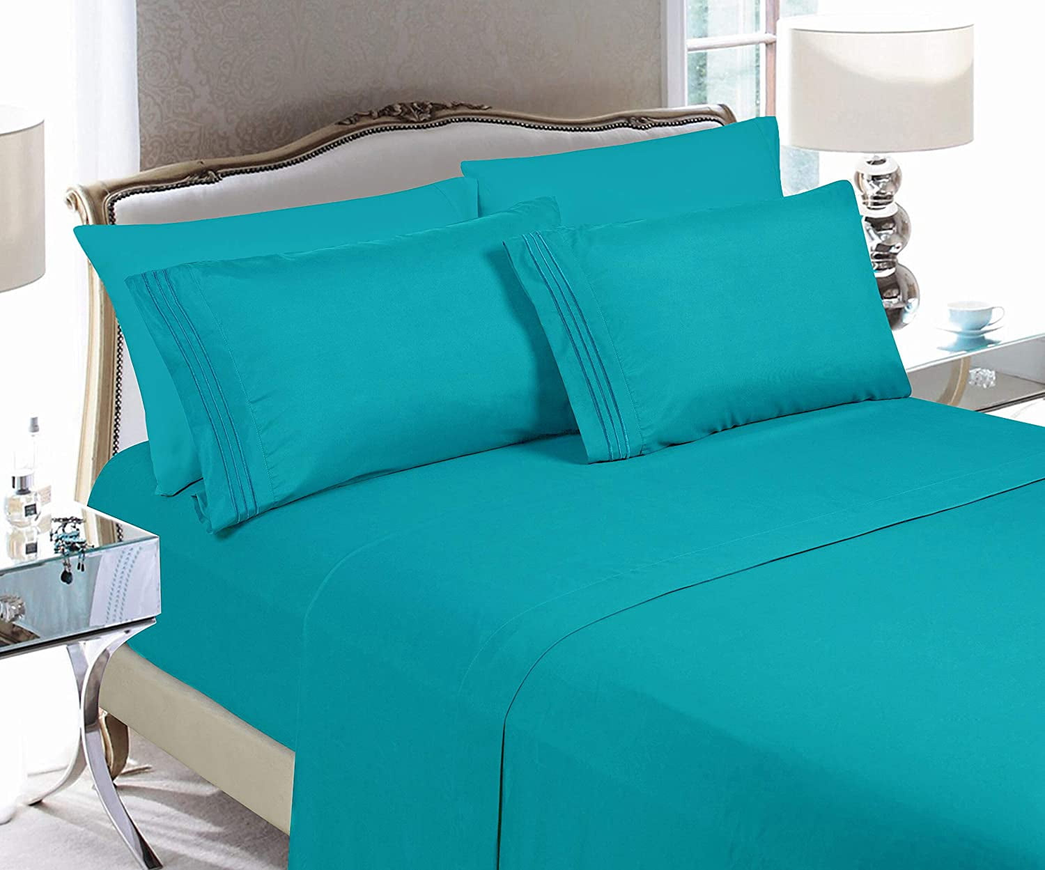Clearance Bed Sheet Set Soft 1500 Series Sheet set Queen, Turquoise ...