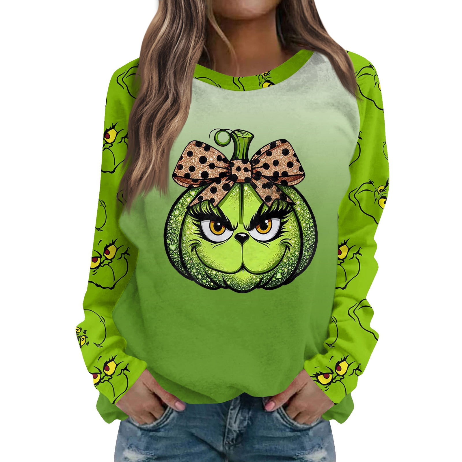 KYGABAK Womens Grinch Sweatshirt,Womens Christmas Grinch Sweater,G ...