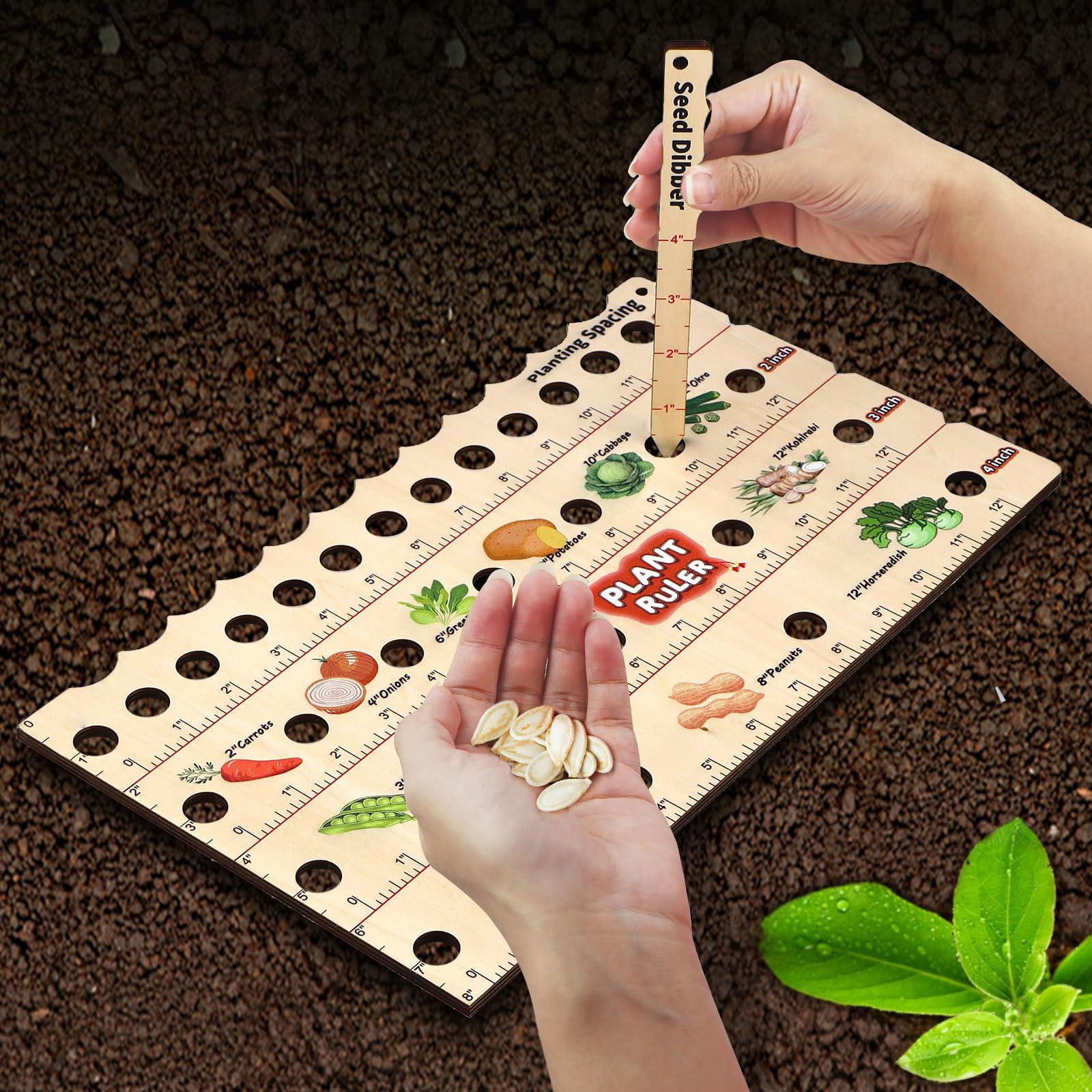 Clearance！ Bifavgk Wooden Plant Ruler With Seed Dibber. Versatile Seed ...