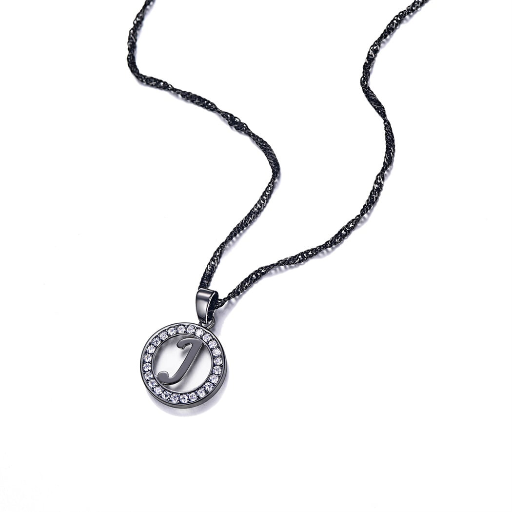 [Clearance] Black Initial Pendant Necklace for Women Cubic Zirconia CZ ...
