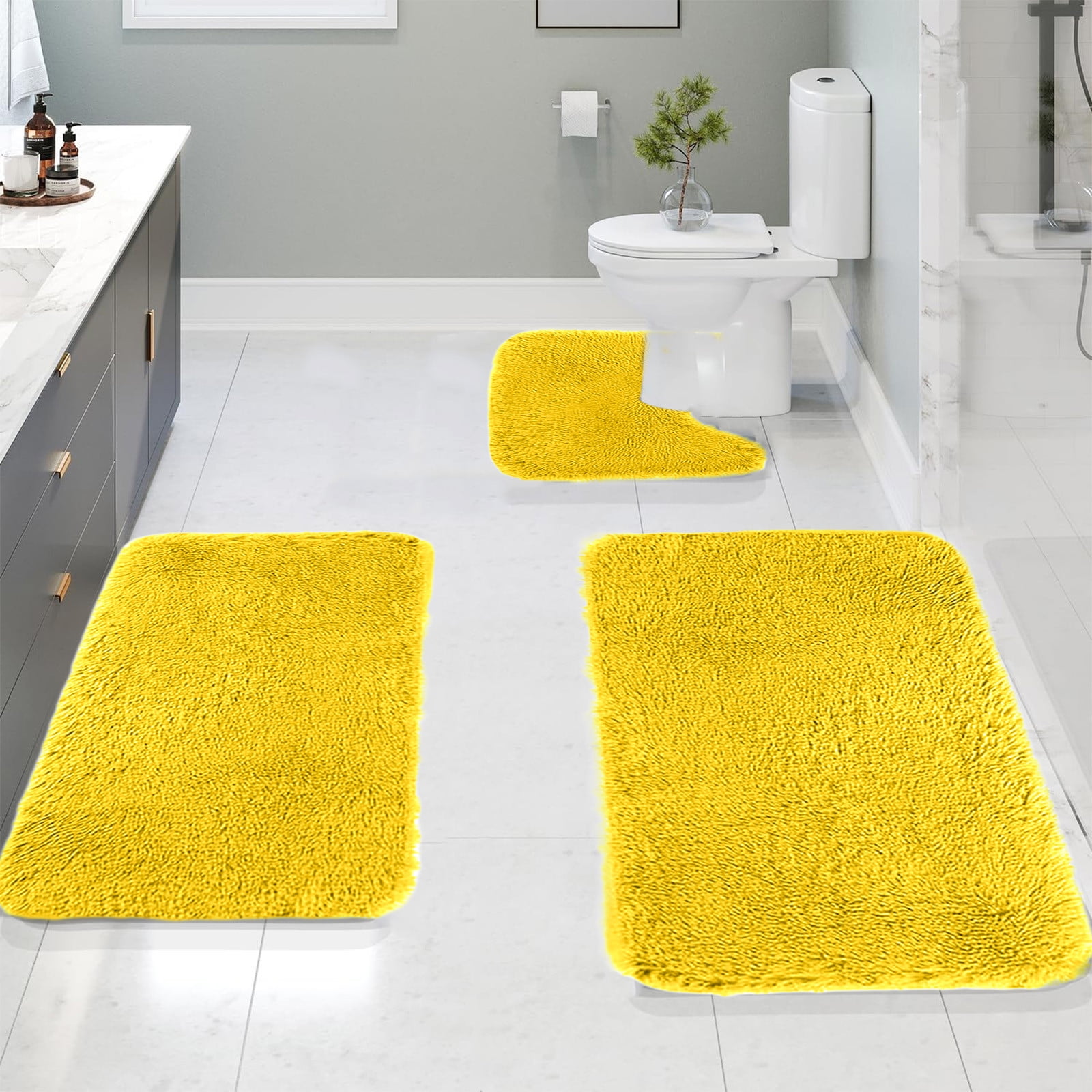 Clearance! Blukids Solid Color Bath Mats 3 Set Bathroom Rugs for 3 Pcs ...