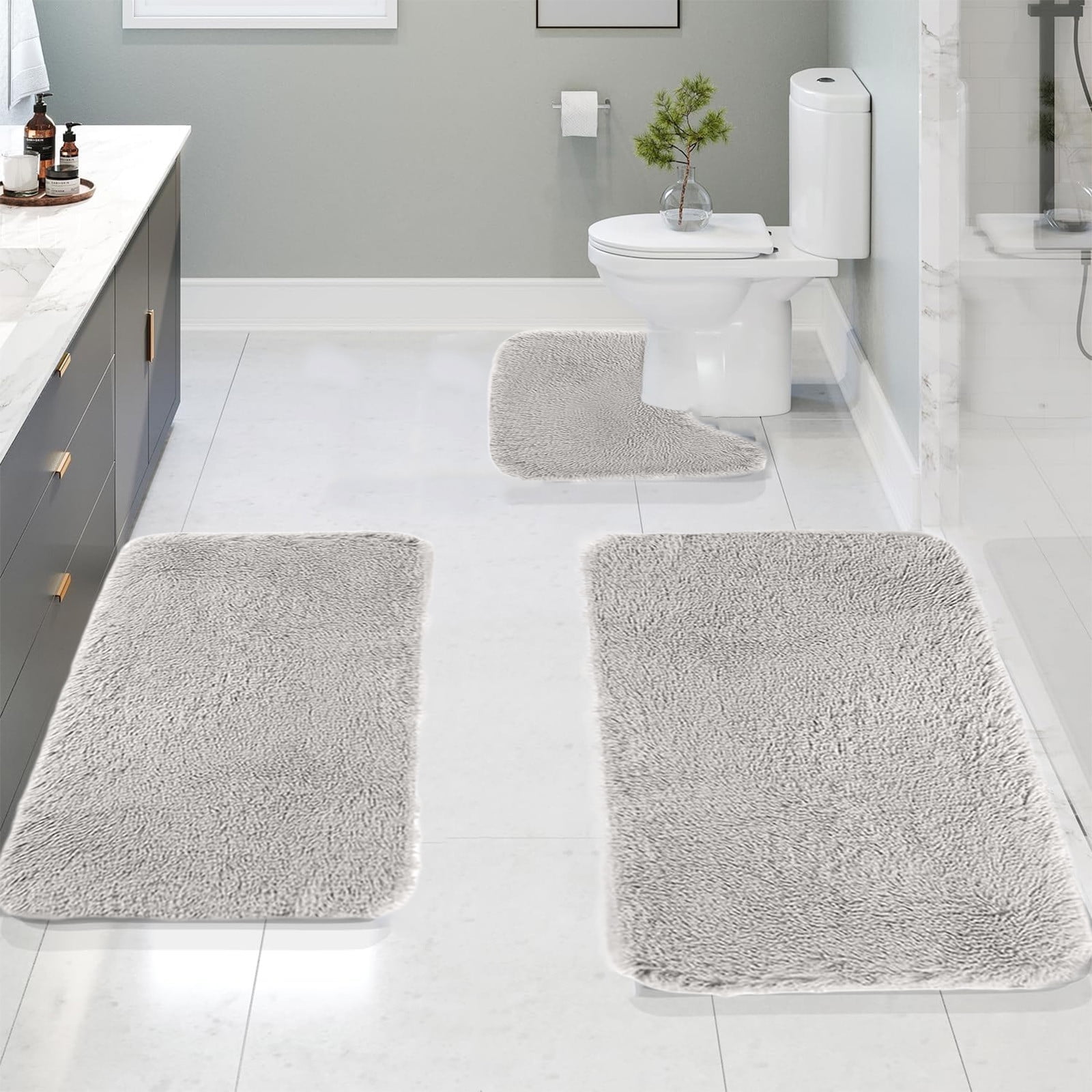 Clearance! Blukids Solid Color Bath Mats 3 Set Bathroom Rugs for 3 Pcs ...