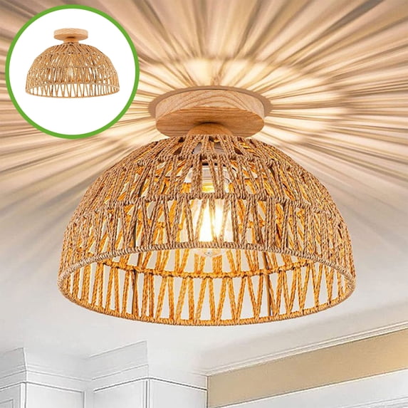 Boho Light Fixtures Ceiling Rattan Lights, Flush Mount Ceiling Light ...