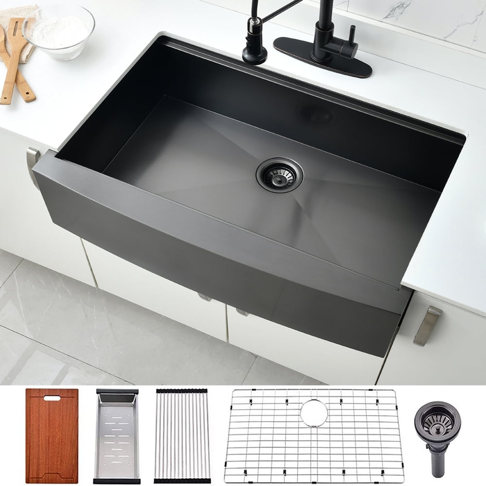 Clearance Bokaiya 33x22 Black Farmhouse Kitchen Sink Workstation 16 ...