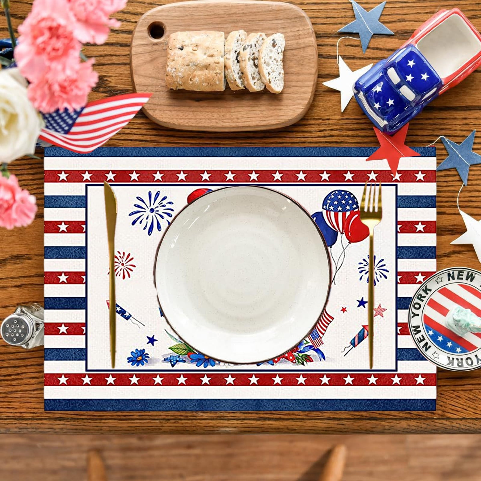 Clearance! Boovnll 4th of July Placemats, 12x18" Red Blue Stars Linen ...