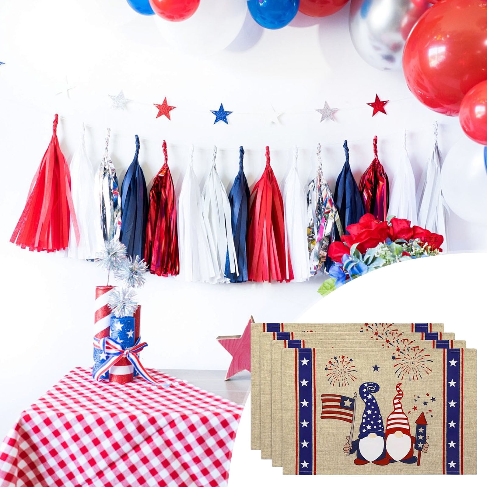 Clearance! Boovnll 4th of July Placemats, 12x18" Red Blue Stars Linen ...
