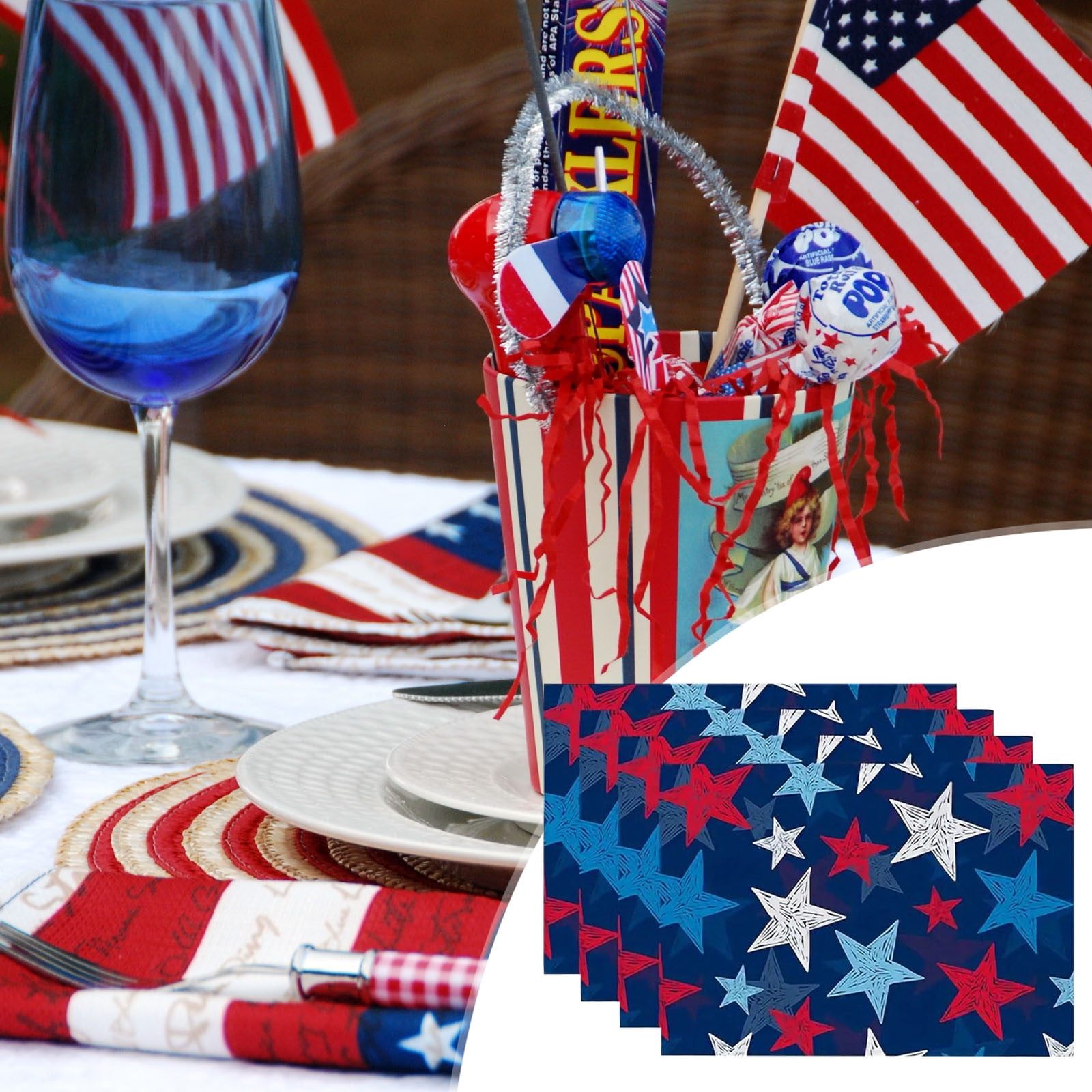 Clearance! Boovnll 4th of July Placemats, 12x18" Red Blue Stars Linen ...