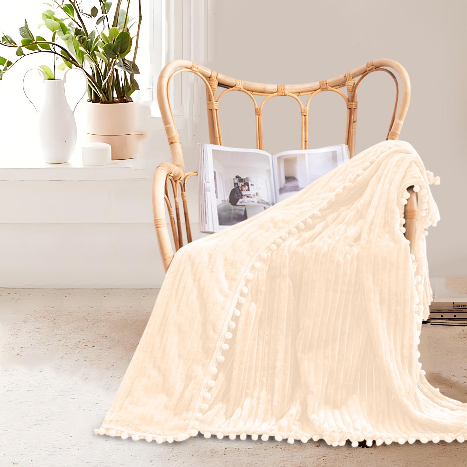 Clearance! Boovnll 59x79" Tassel Throw Blanket, Super Soft Warm Flannel ...