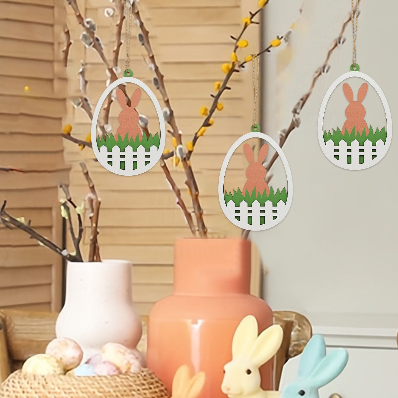 Clearance Bunny Easter, Wooden Rabbits Hanging Ornament Easter Eggs ...