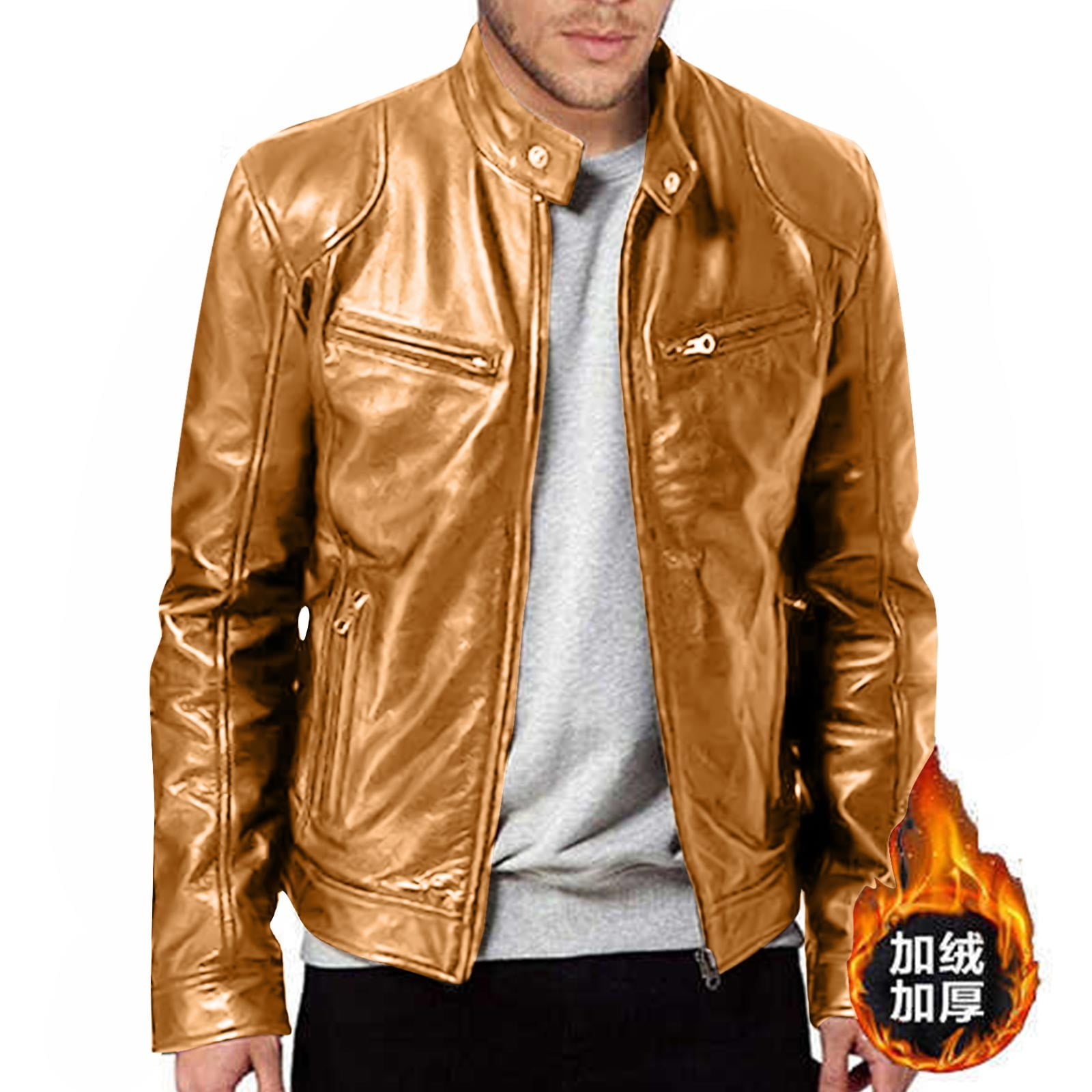 Busydd Mens Leather Jacket Zip Up Long Sleeve Winter Coats for Men ...