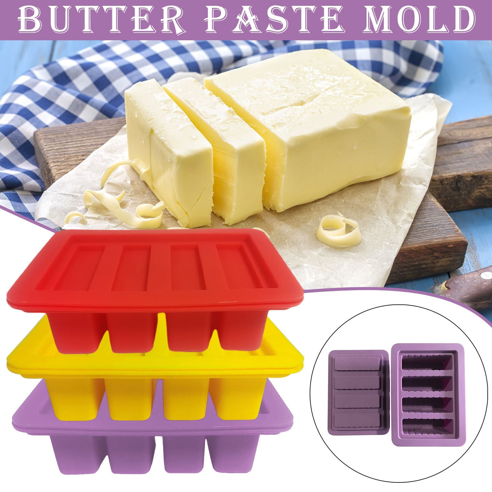Clearance! Butter Mold Tray With Lid & 4 Large Storage Silicone Butter ...