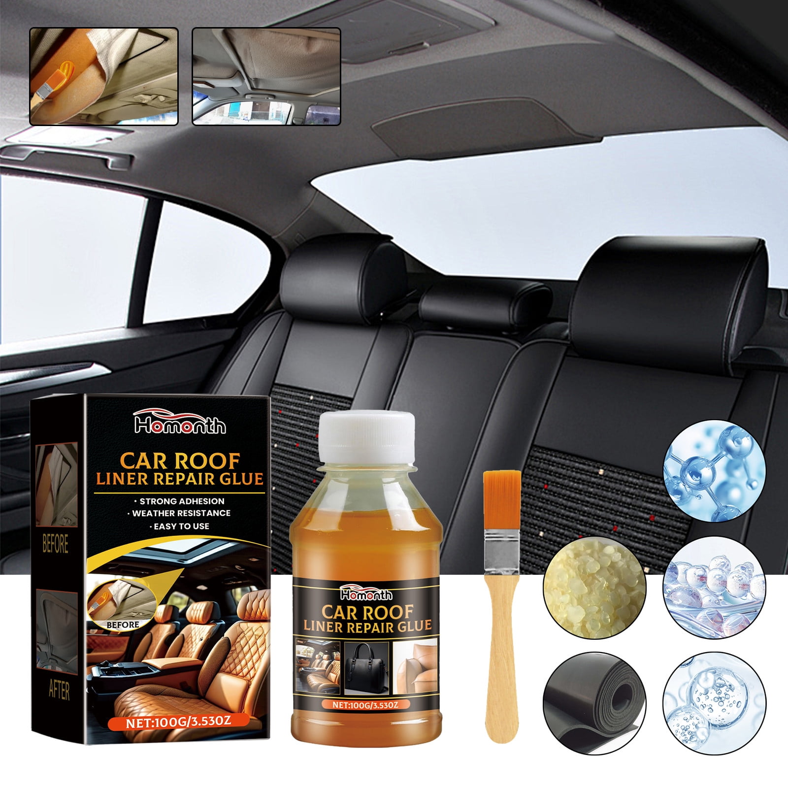 EKIDAZB Car Roof Lining Repair Glue, Quick Drying Fabric Adhesive ...