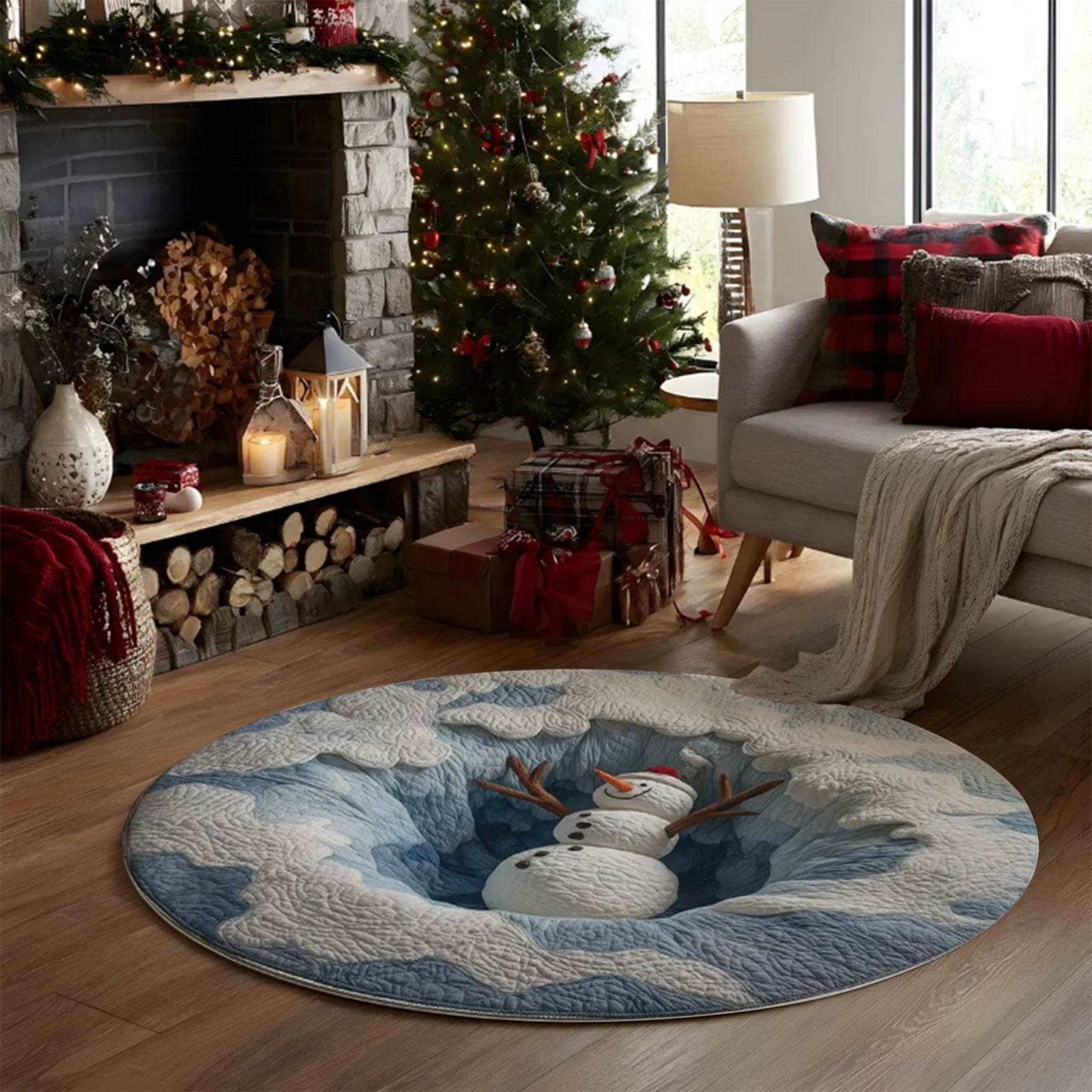 Clearance Carpet under $10,3D Visual Christmas Themed Tree Skirt Rug ...