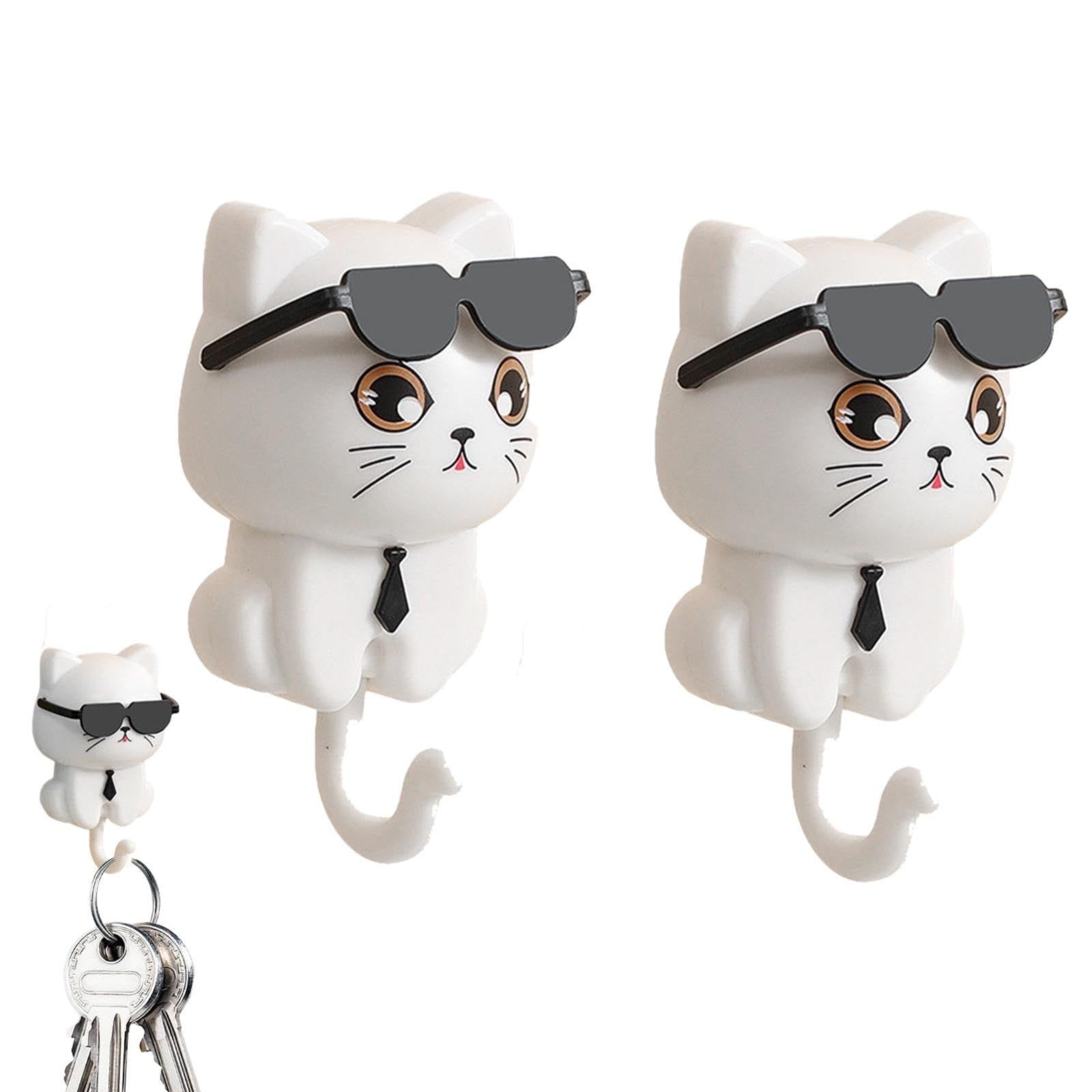 Clearance Cat Key Holder Creative Cat Shape Hooks 2 Pack Adhesive Coat ...