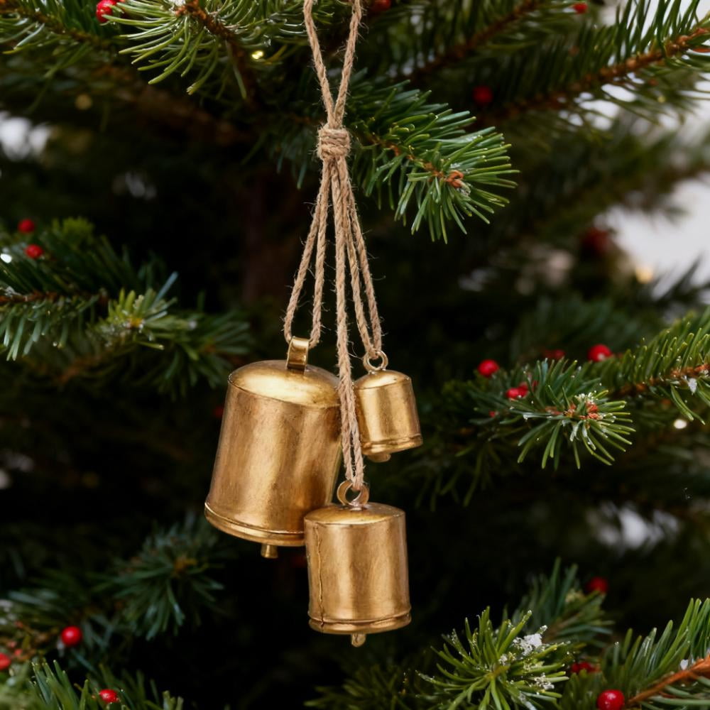 Christmas Bell Decorations (3pcs) Christmas Bell Brass Metal Hanging ...