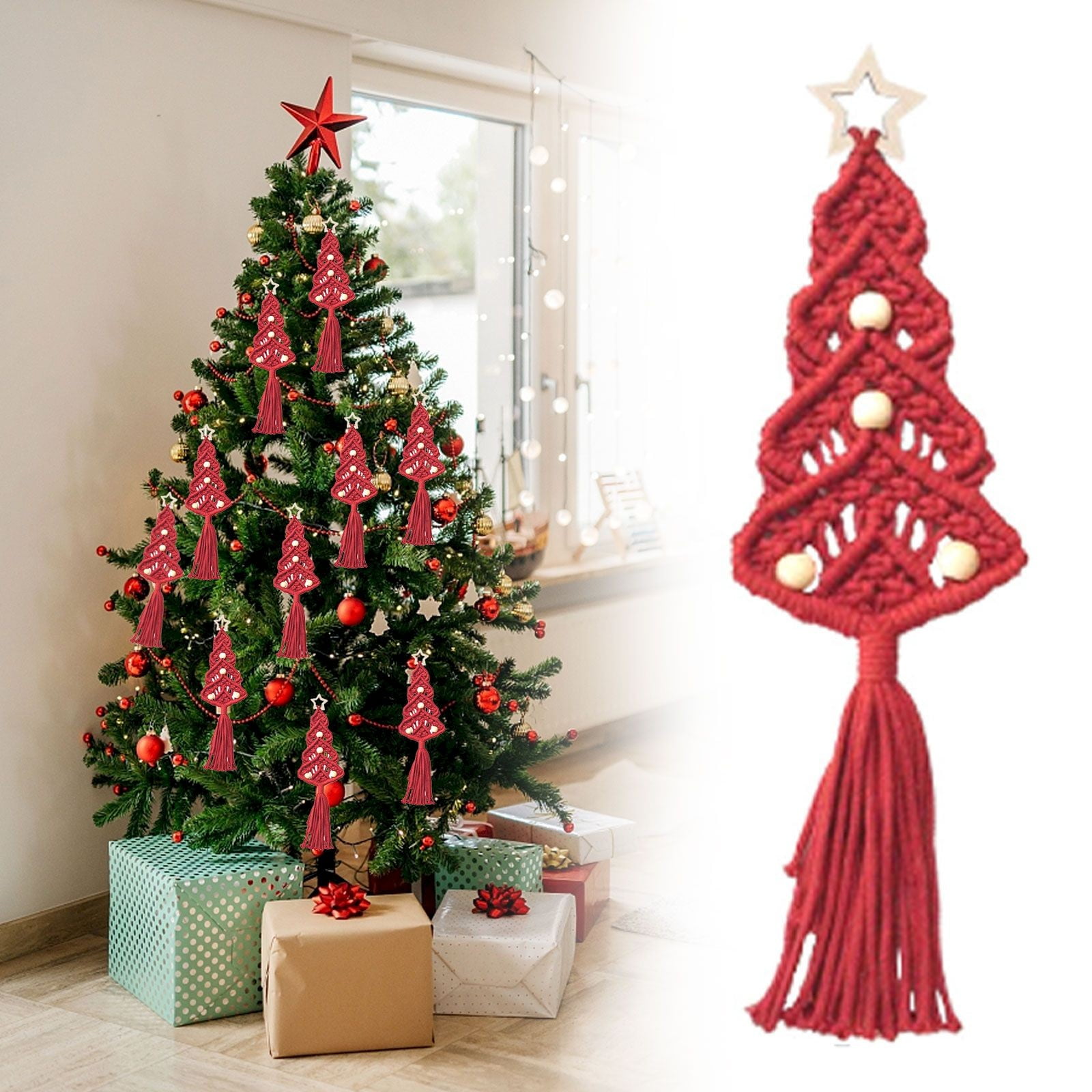 Clearance Christmas! Ctnporpo Ornaments 3 Set Christmas Tree Macrame ...