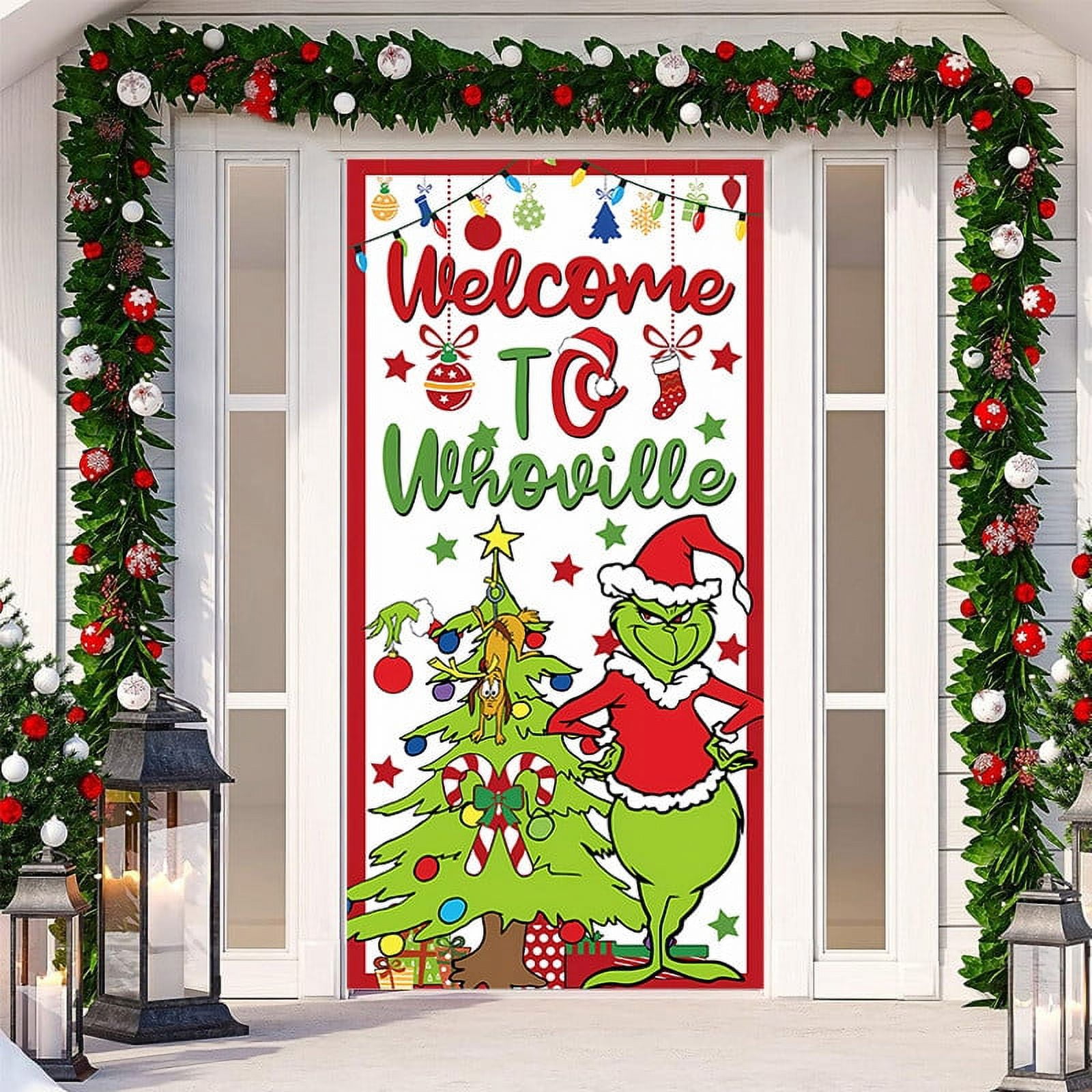 Lunuaoe Grinch Christmas Decorations Indoor, Christmas Door Cover ...