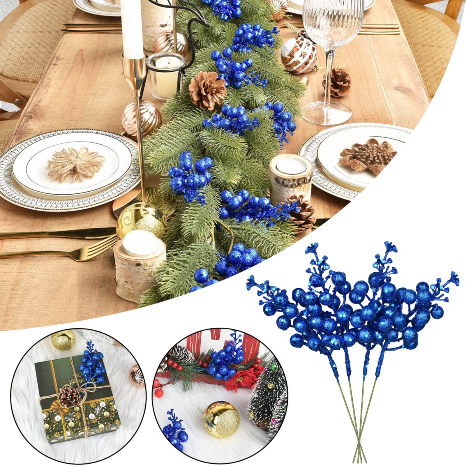 Clearance Christmas Glitter Berries Stems 7.8Inch Artificial Christmas ...