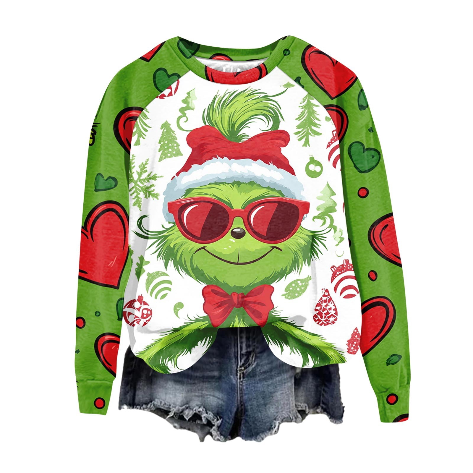 Clearance!Christmas Grinch Print Festive Christmas Sweater with Cartoon ...