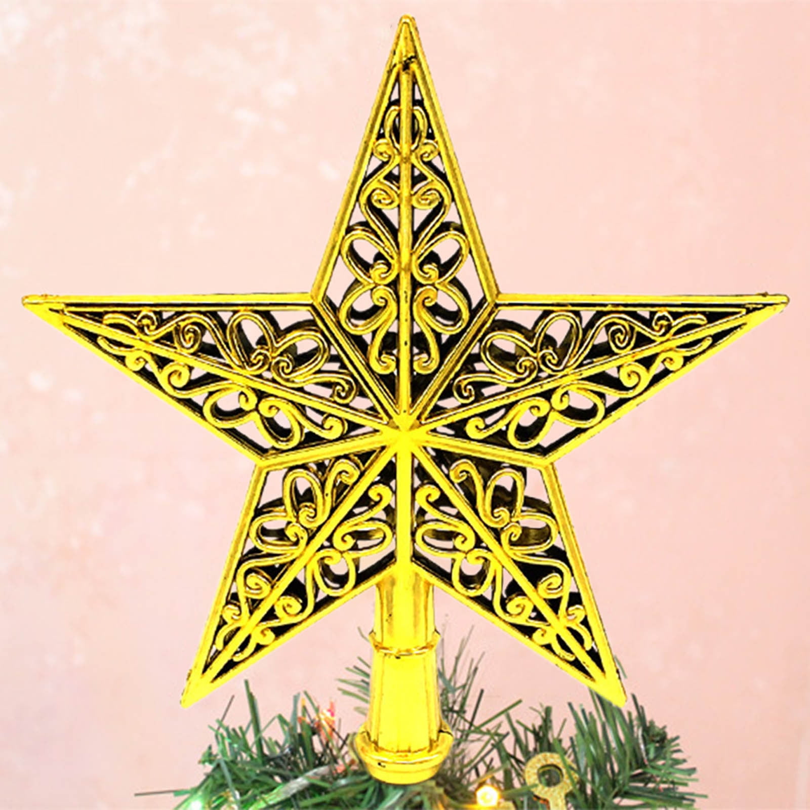 Clearance!Christmas Tree Topper Glittering Gold Hollow Small Star Mini Christmas Tree Decoration ...