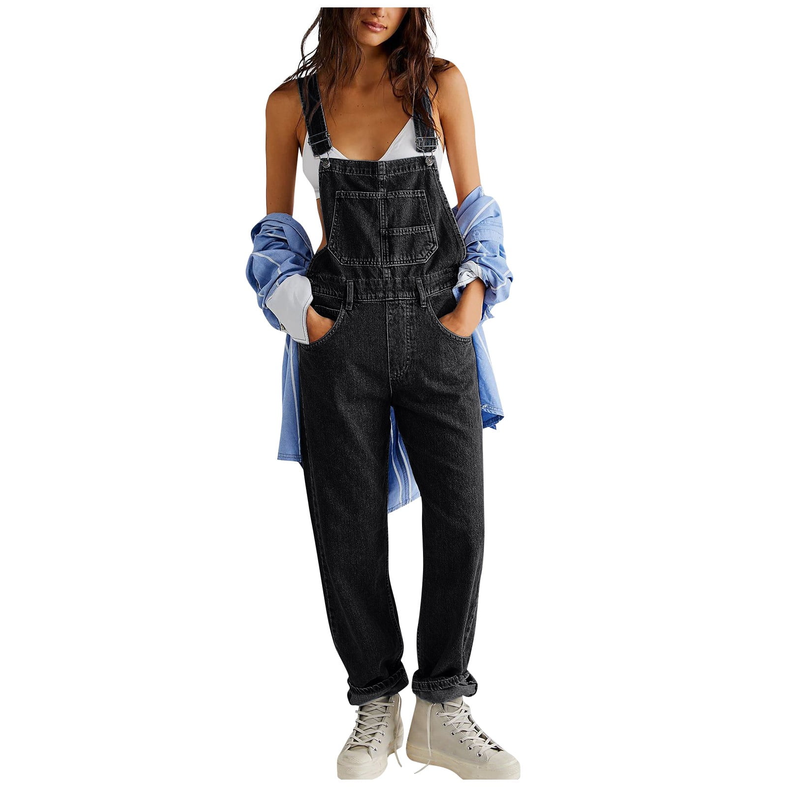 Clearance! Classic Fashion Womens Overalls Solid Button Pocket ...