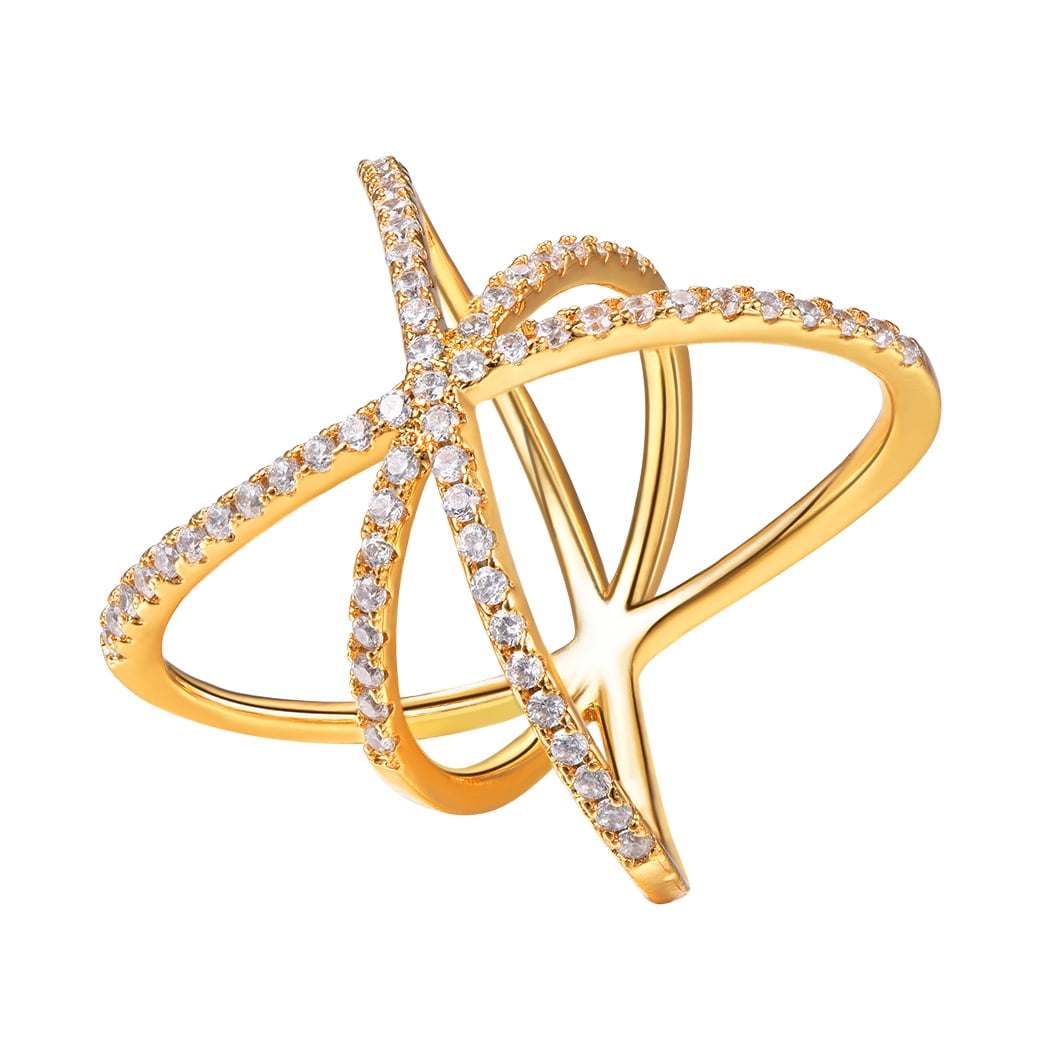 [Clearance] Criss Cross X Ring for Women Fashion Statement Cubic Zirconia Gold Thumb Ring ...